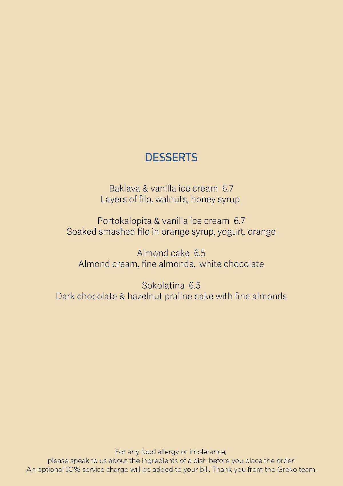 Menu at Greko Beverley restaurant, Beverley