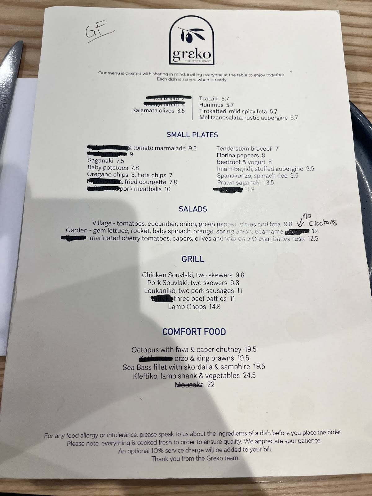 Menu at Greko Beverley restaurant, Beverley
