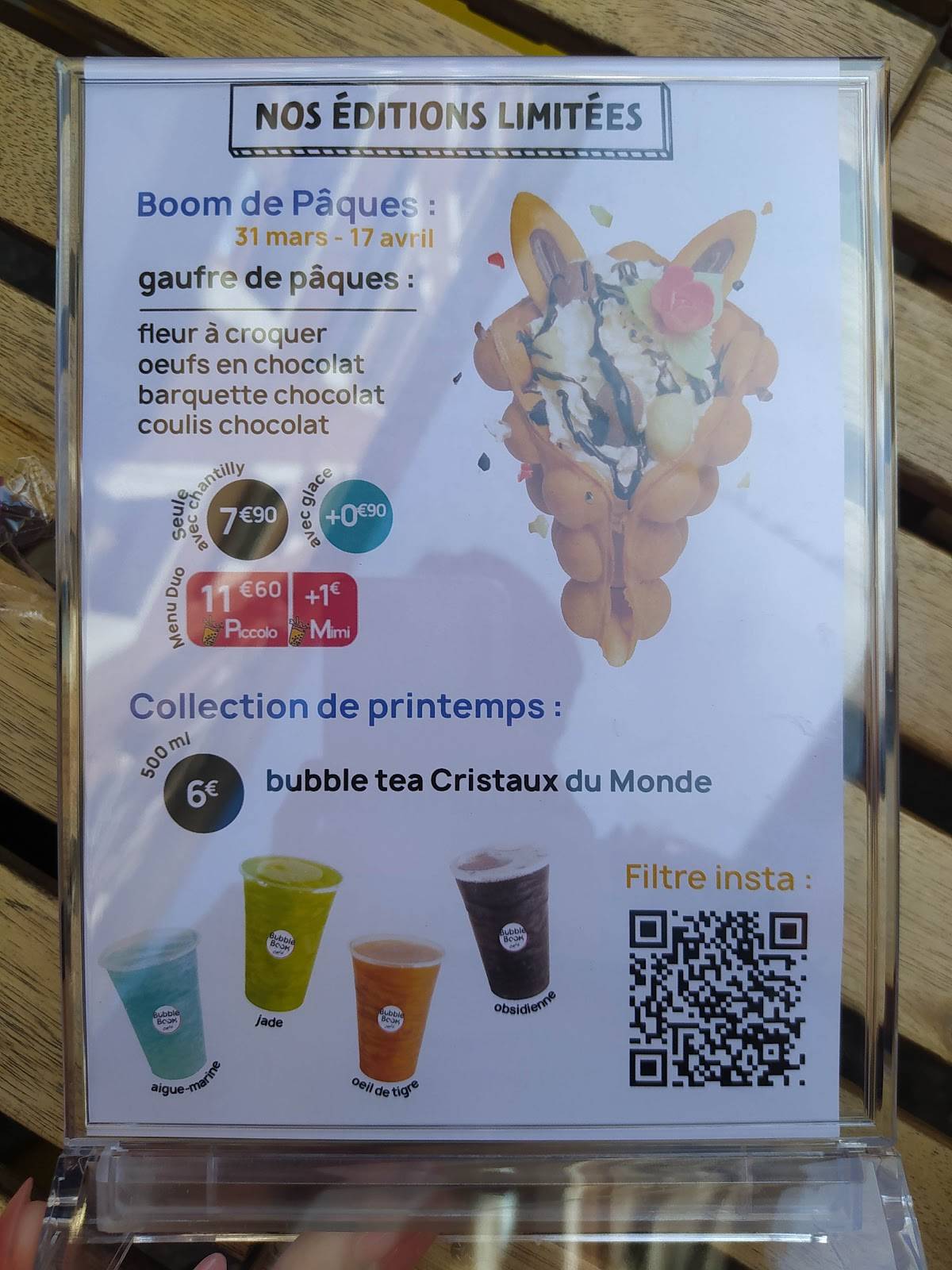 Menu at Cafe Bubble Boom, Grenoble
