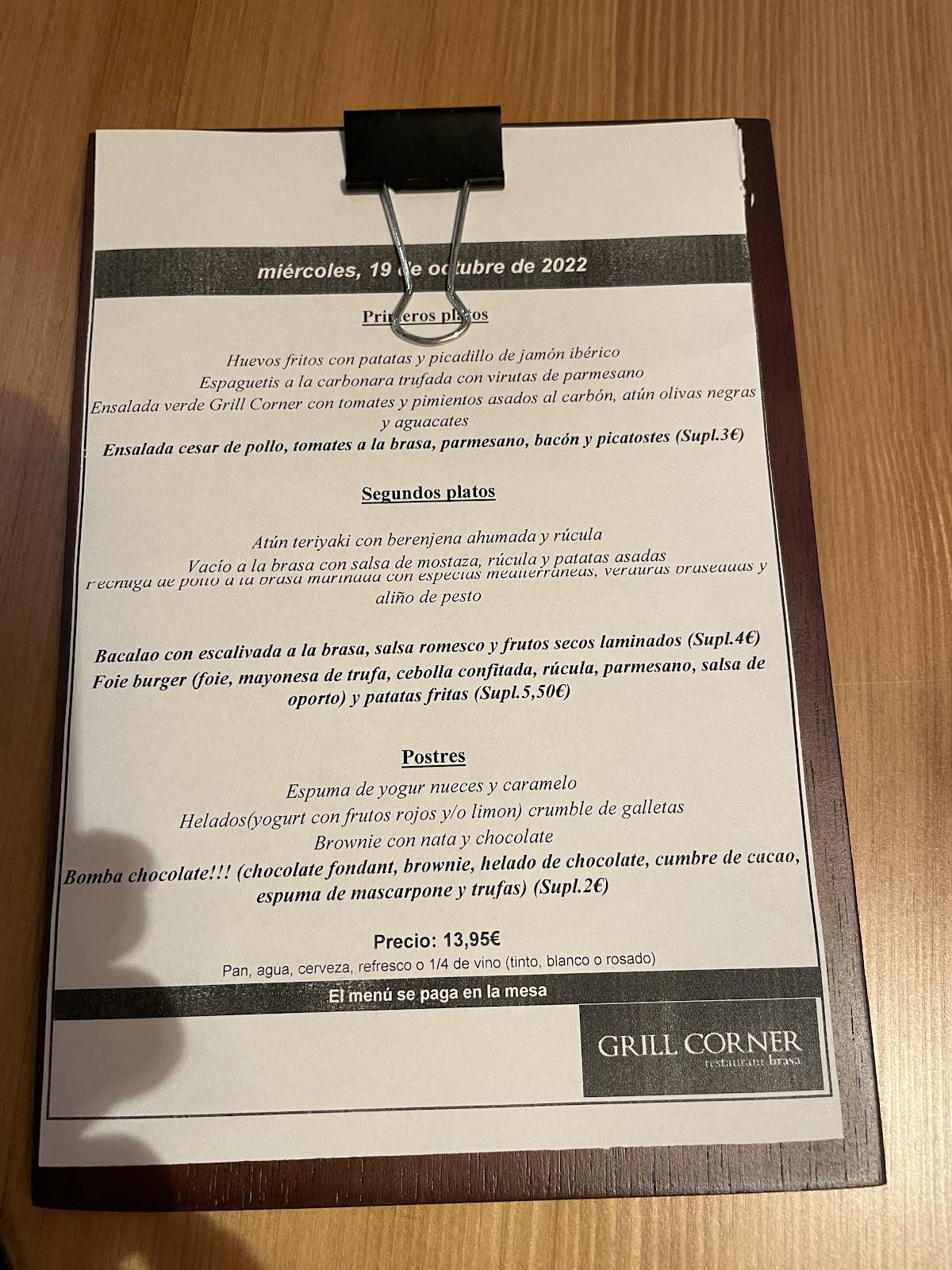 Carta del restaurante Grill Corner Gran Via 2, Hospitalet del Llobregat