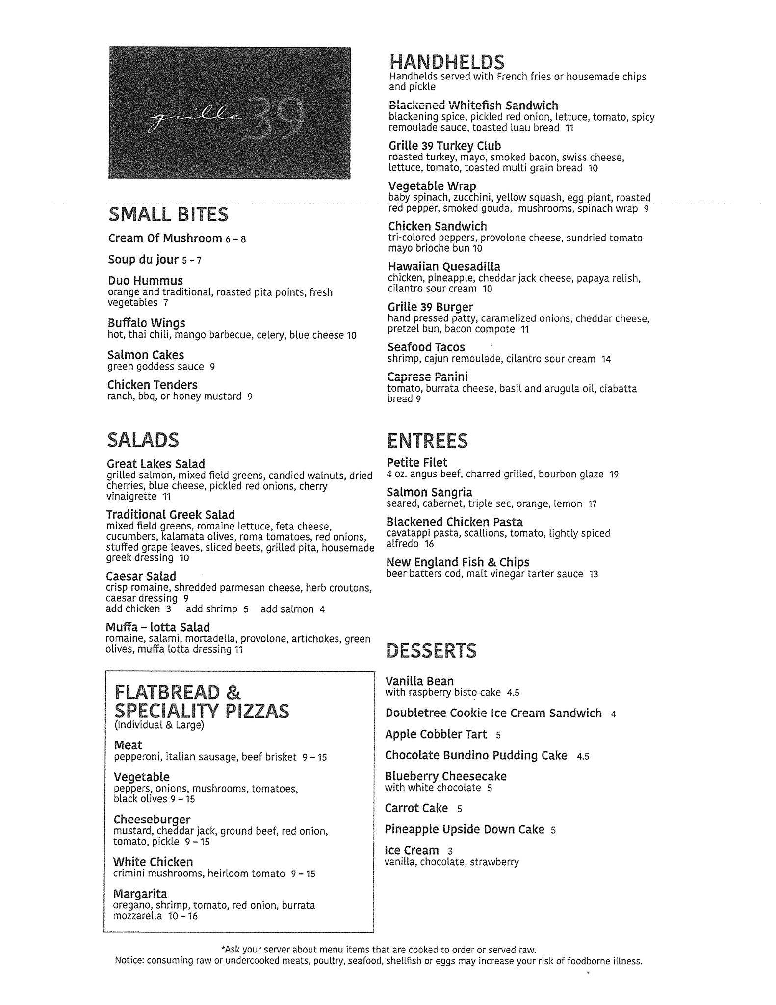Menu at Grille 39 pub & bar, Detroit, Southfield Fwy