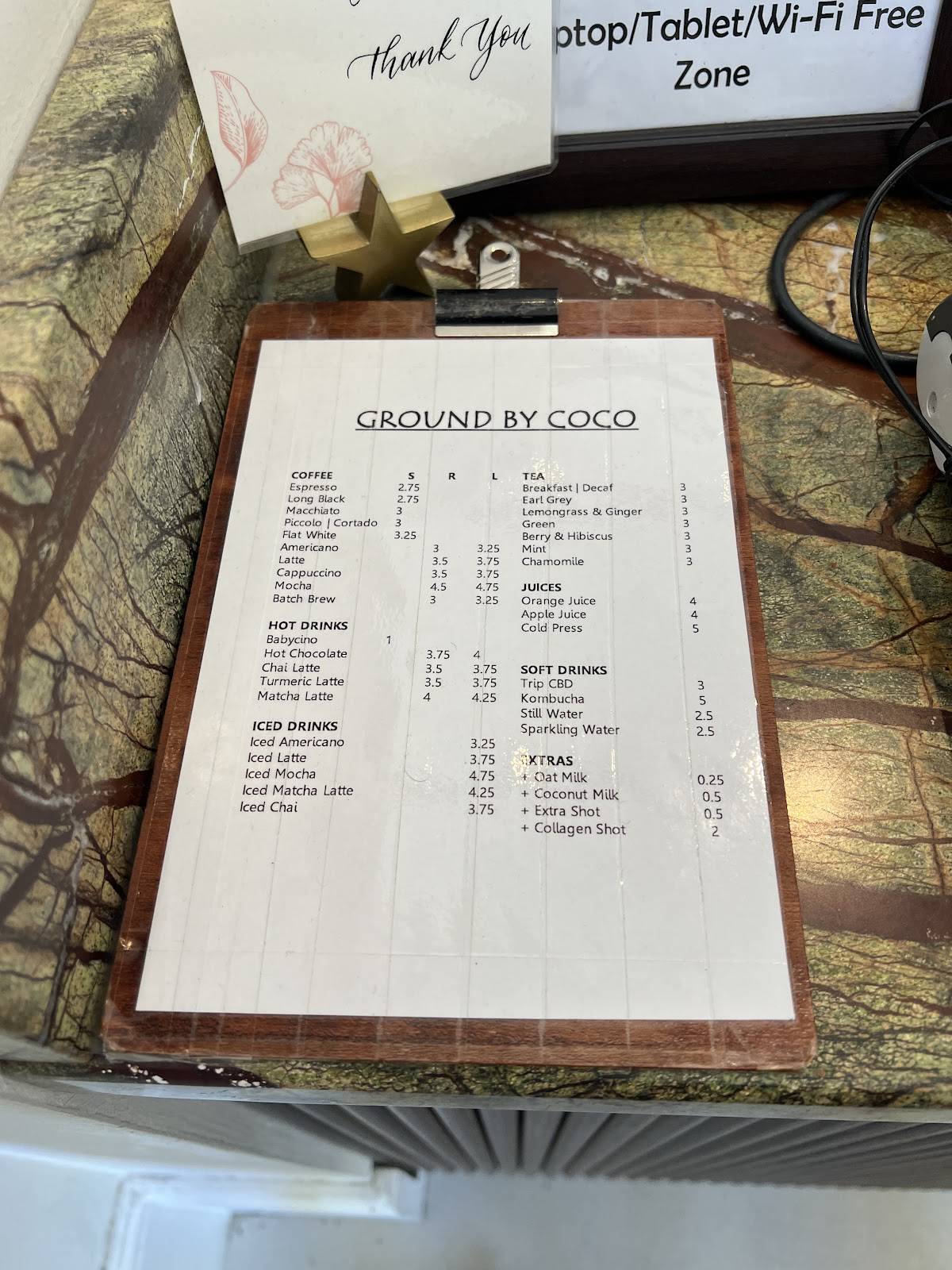Menu at Ground by Coco cafe, London