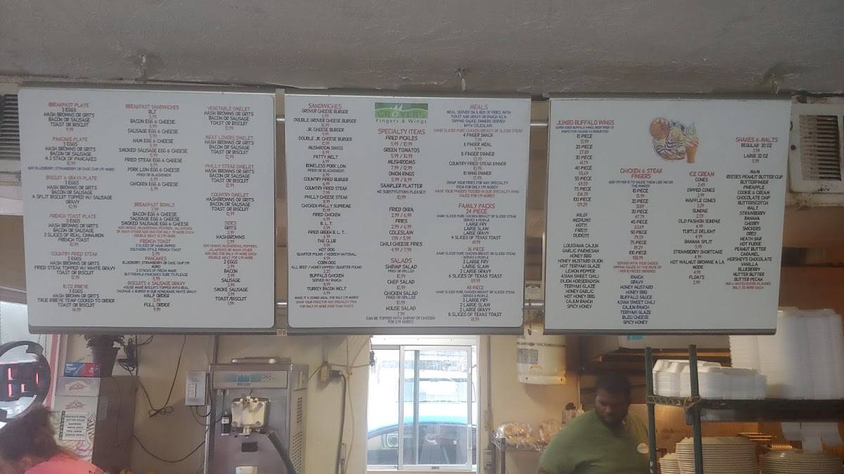 Menu at Grover's Fingers & Wings restaurant, Pensacola