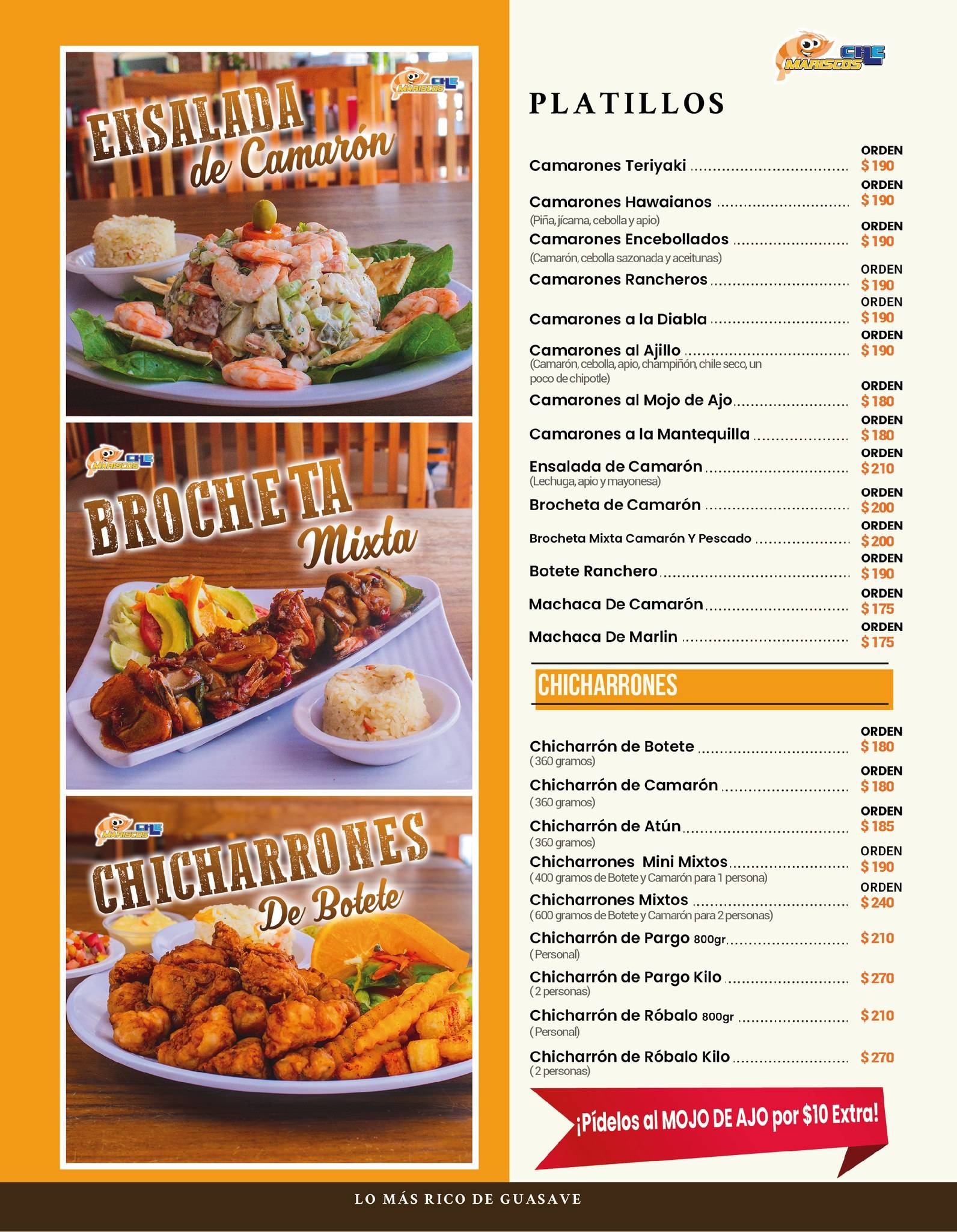 Carta del restaurante Mariscos Che, Guasave