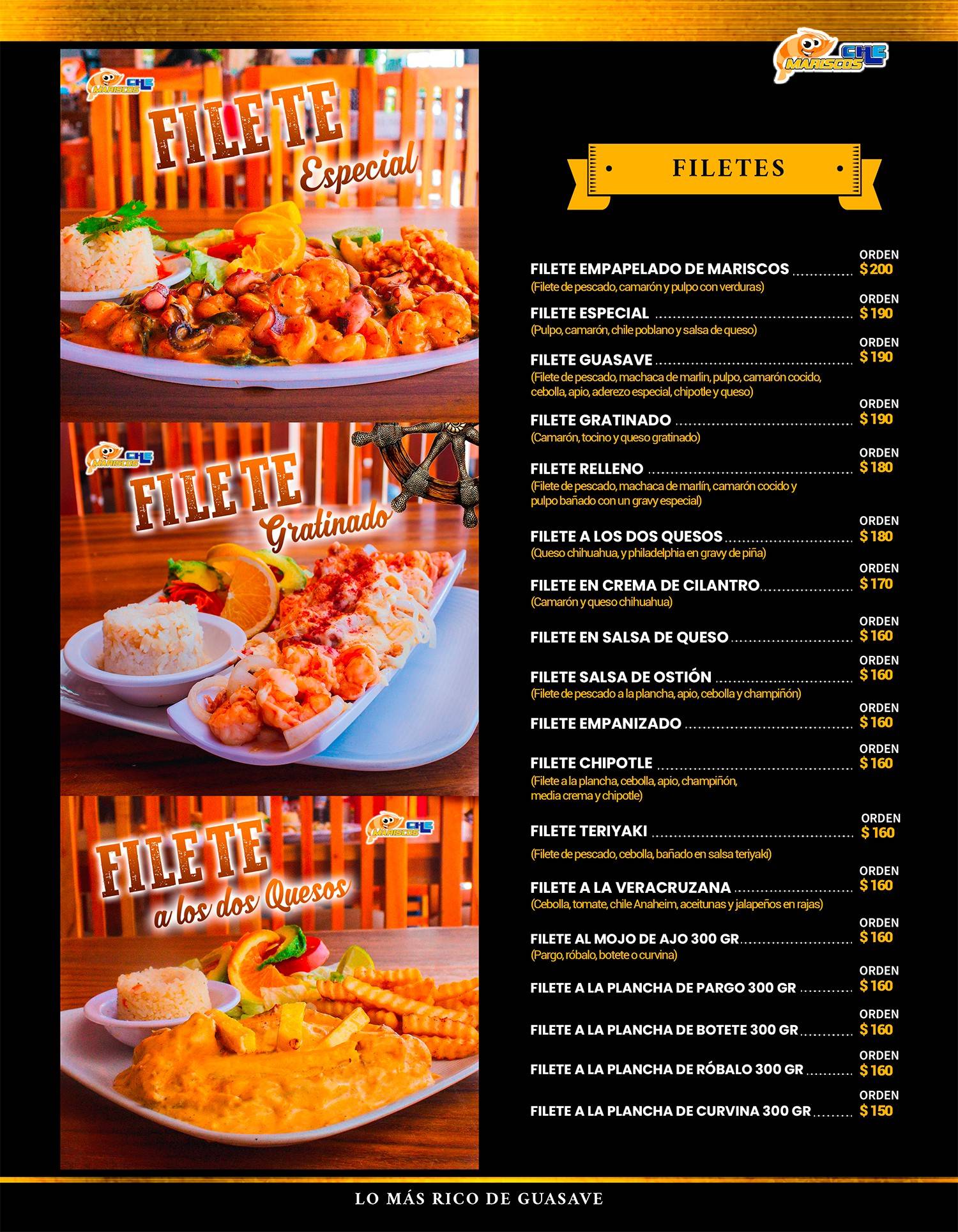 Carta del restaurante Mariscos Che, Guasave