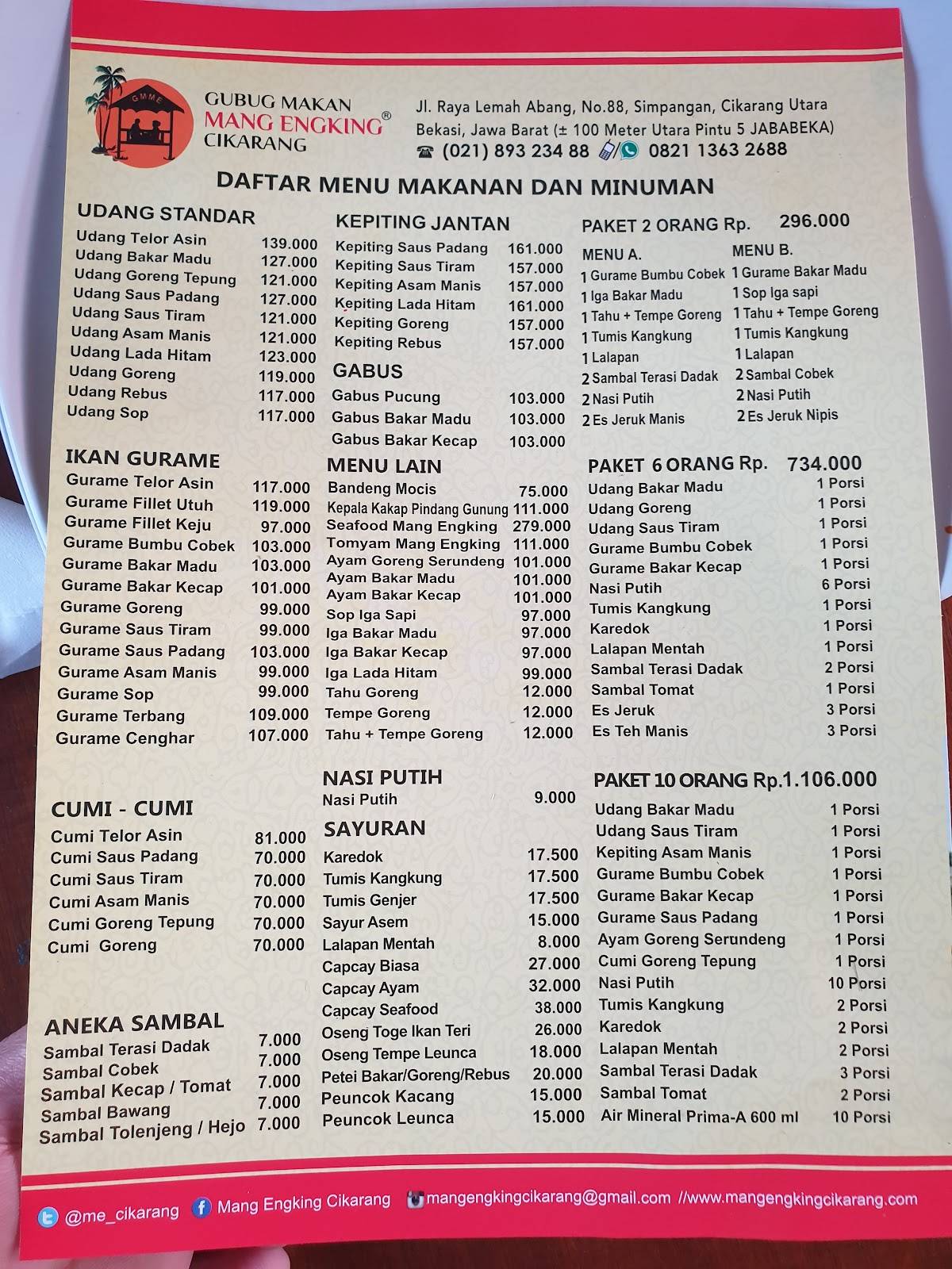 Menu at Gubug Makan Mang Engking Cikarang restaurant, Bekasi Regency