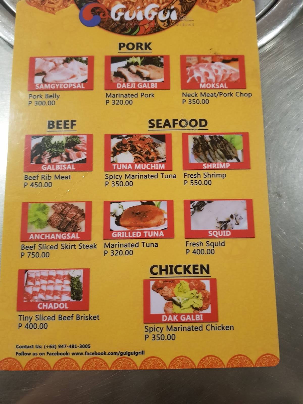 Menu at Gui Gui Grill restaurant, Davao City, Mabini Commercial Complex ...