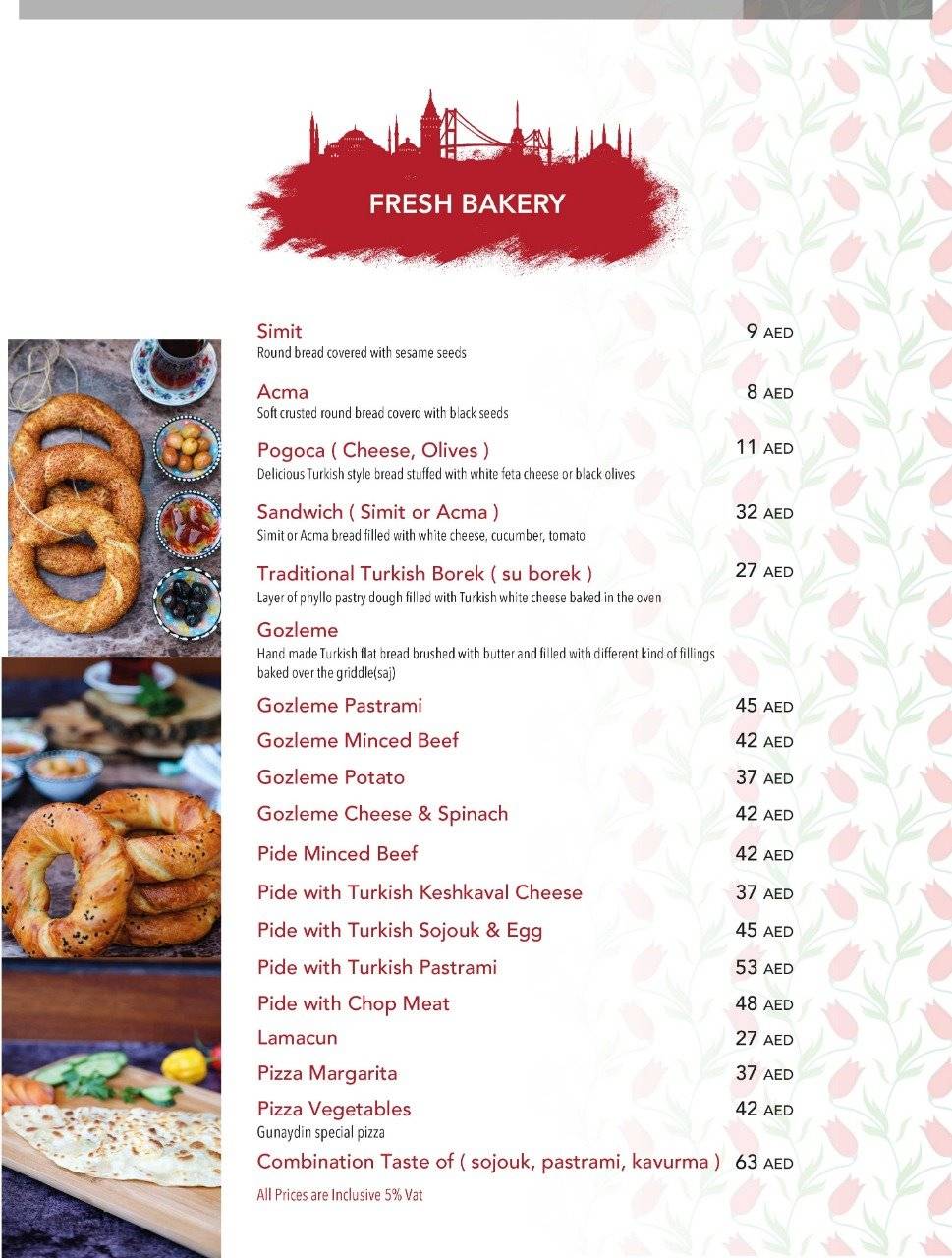 Carta de Gunaydin Gourmet Bakery & Cafe, Abu Dabi