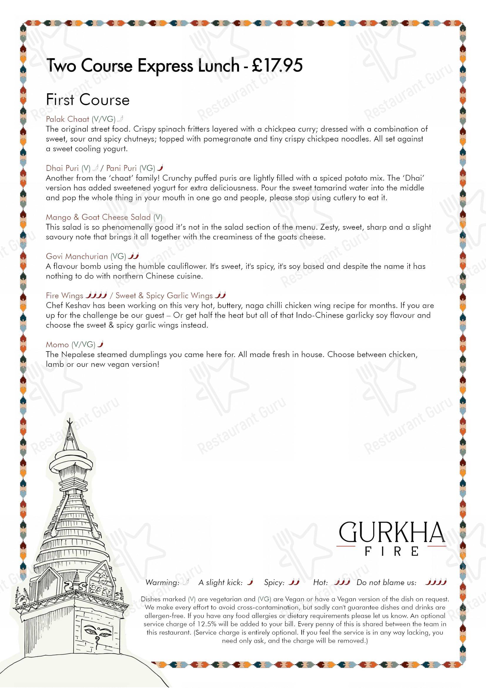 Menu at Gurkha Fire restaurant, Chatham