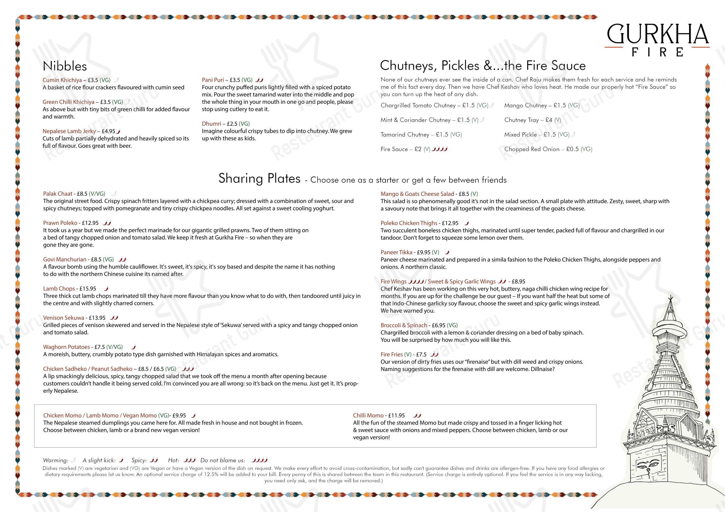 Menu at Gurkha Fire restaurant, Chatham