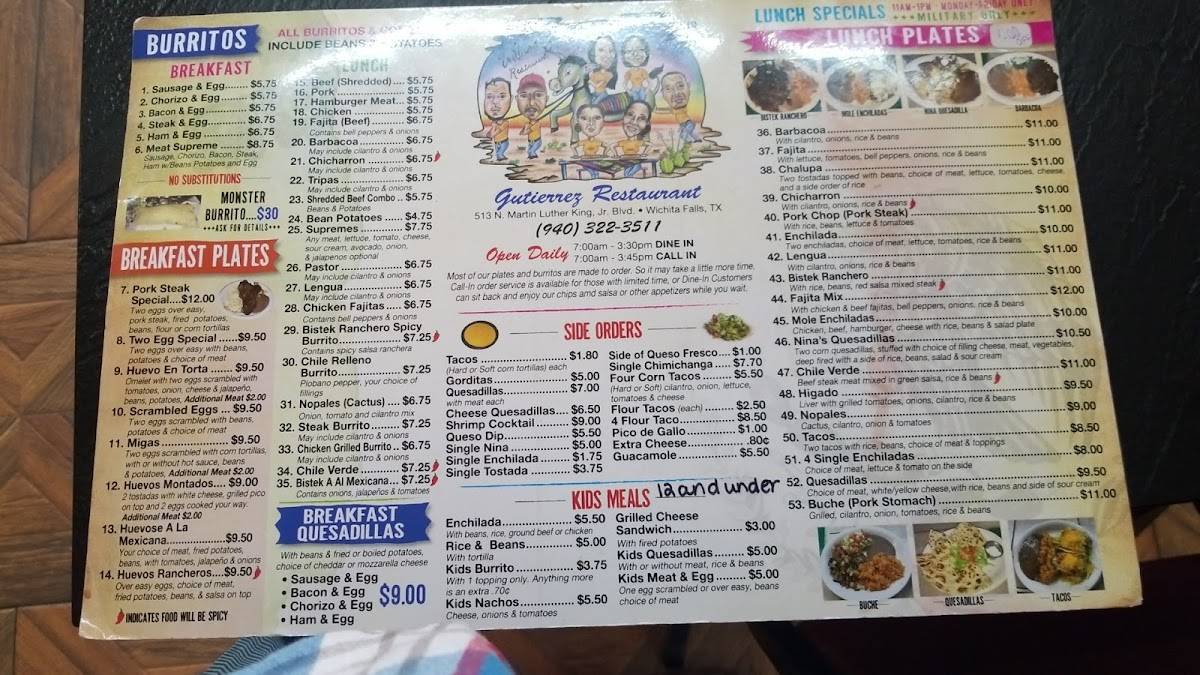 Menu at Gutierrez Family Restaurant, Wichita Falls