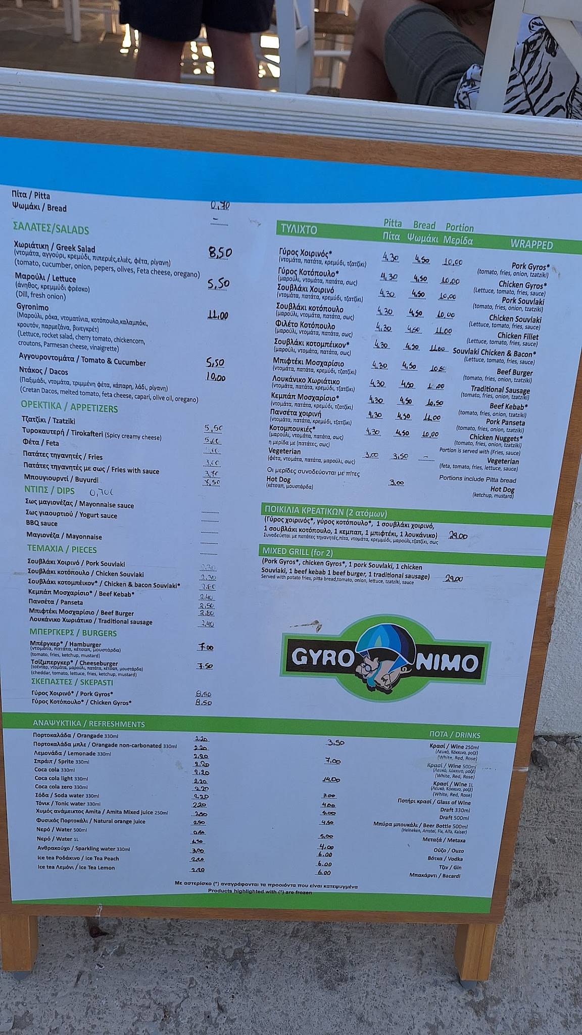 Menu at Gyro Nimo, Troulos