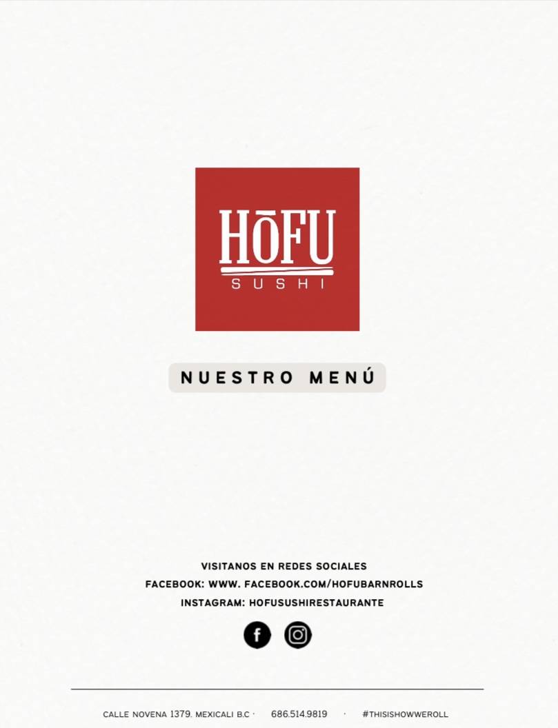 Menu at Hōfu Sushi restaurant, Mexicali