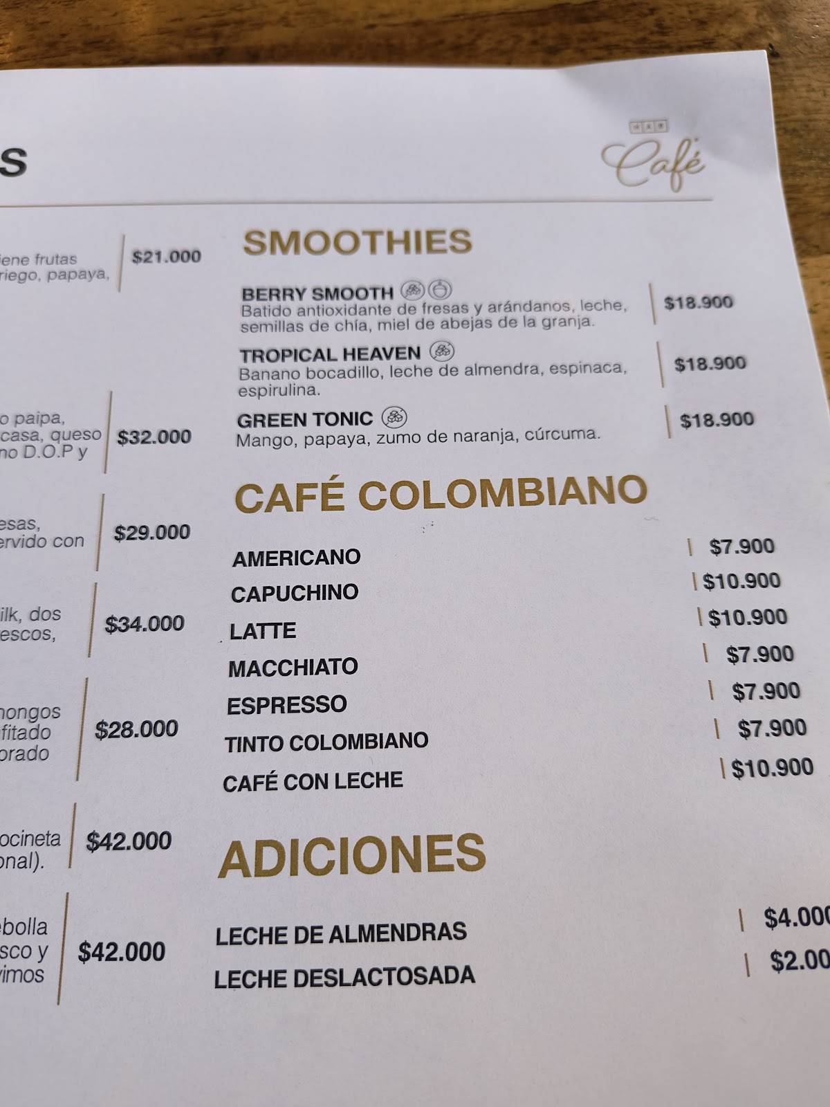 Carta de HAB Café, Bogotá, Cra. 5 # 58 - 07