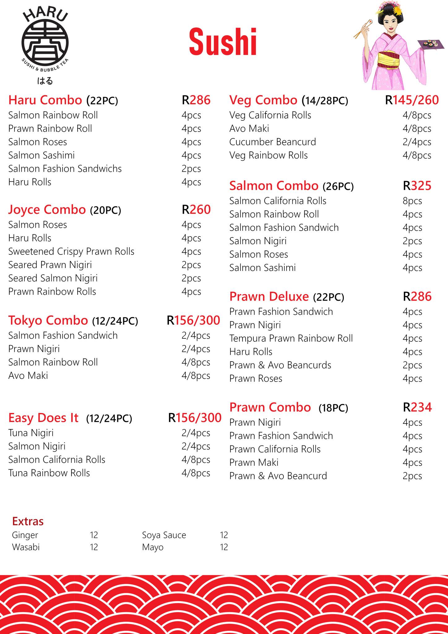 Menu at HARU Sushi & Bubble Tea Preller restaurant, Bloemfontein