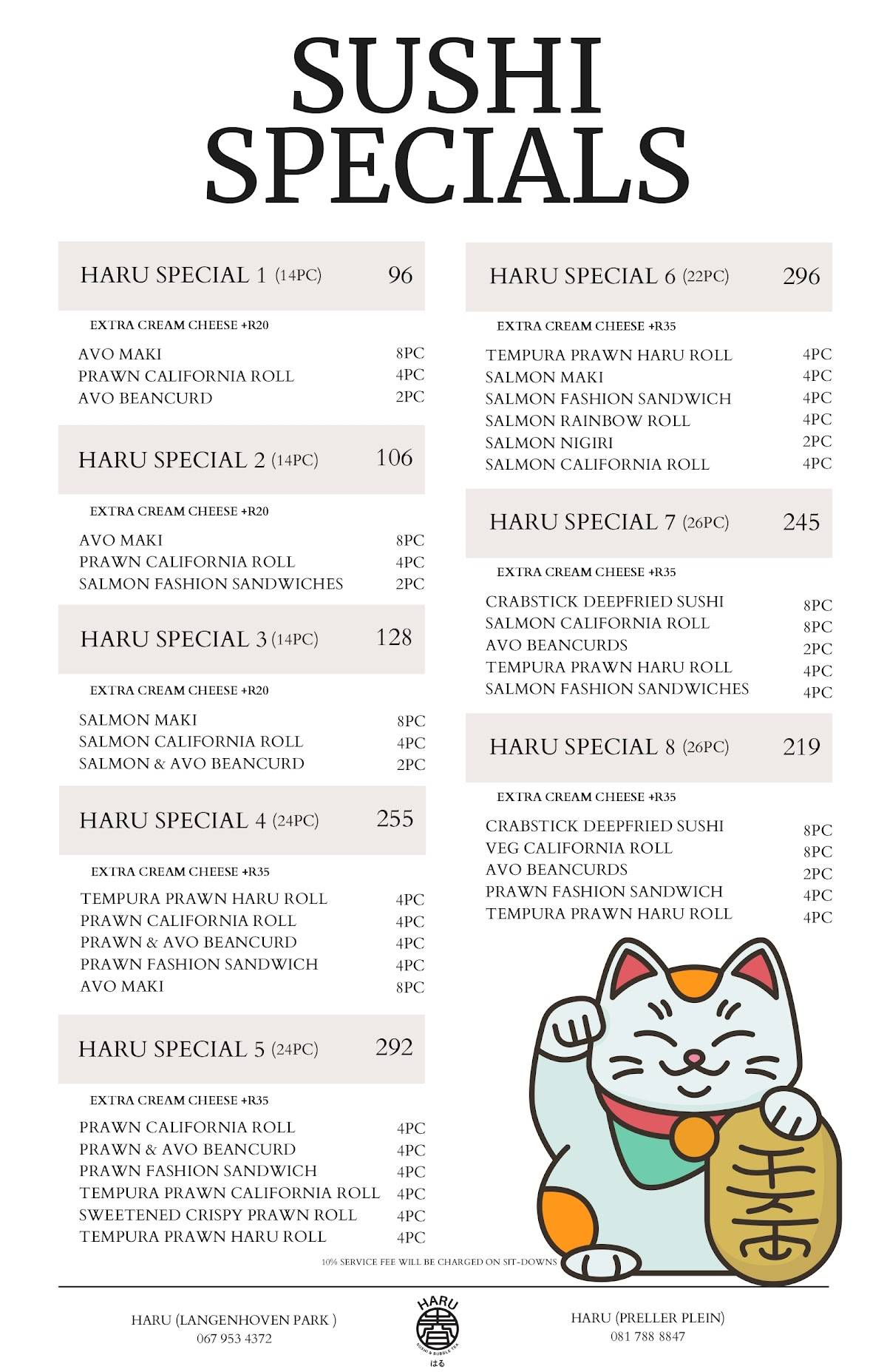 Menu at HARU Sushi & Bubble Tea Preller restaurant, Bloemfontein