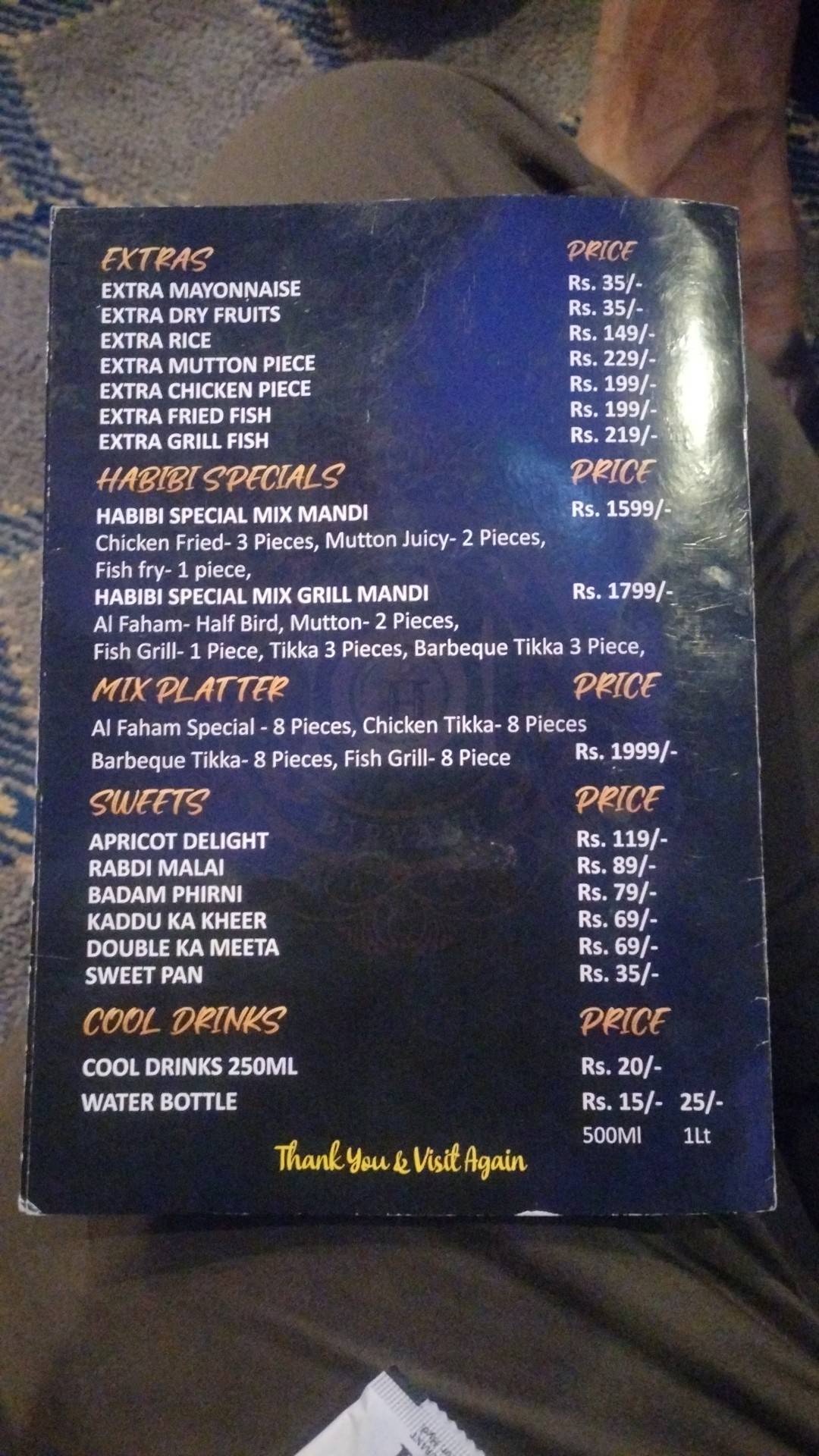 Menu at Habibi Mandi Restaurant Nallagandla, Hyderabad