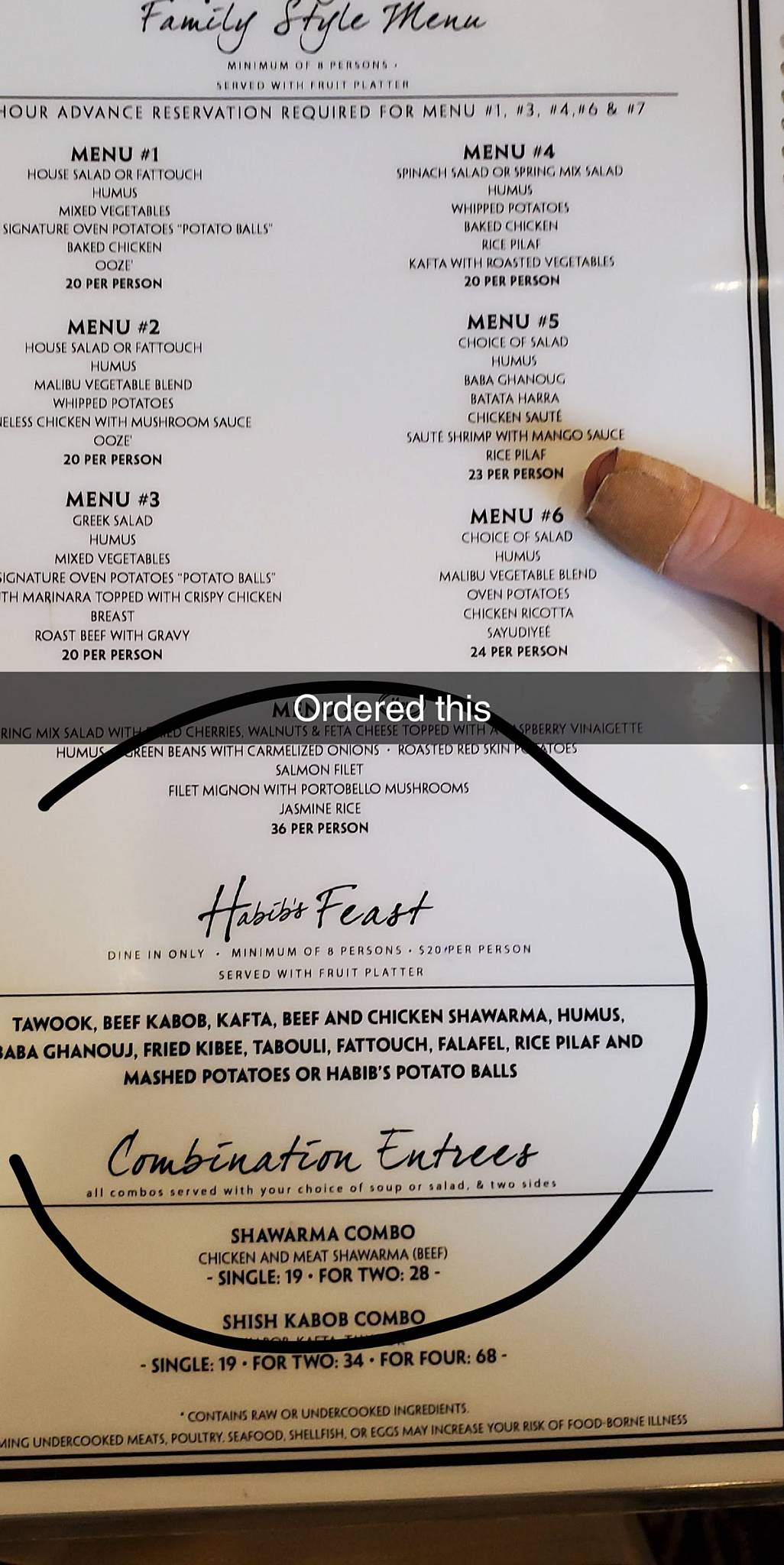 Menu at Habib's Cuisine restaurant, Dearborn, Michigan Ave