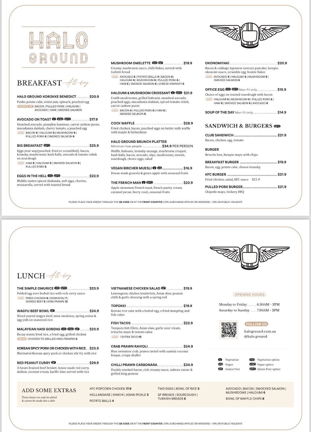 Menu at Halo Ground Coffee and Food cafe, Brisbane City