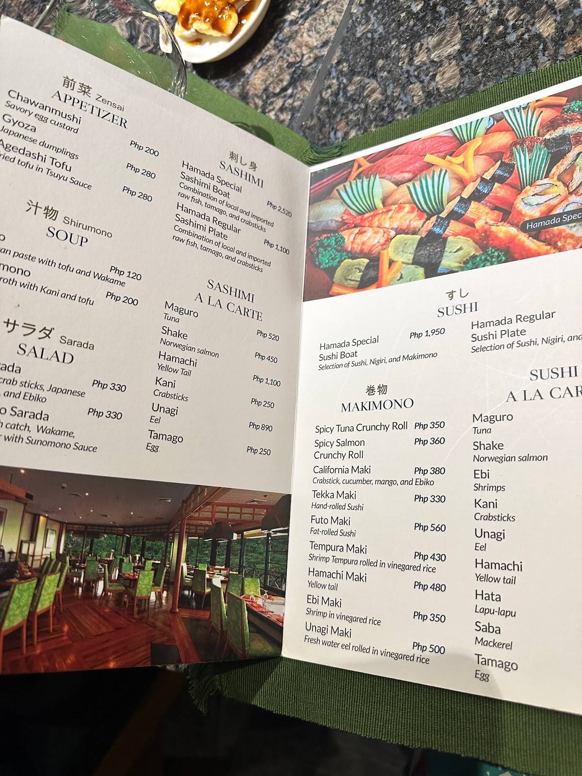 Menu at Hamada Restaurant, Baguio