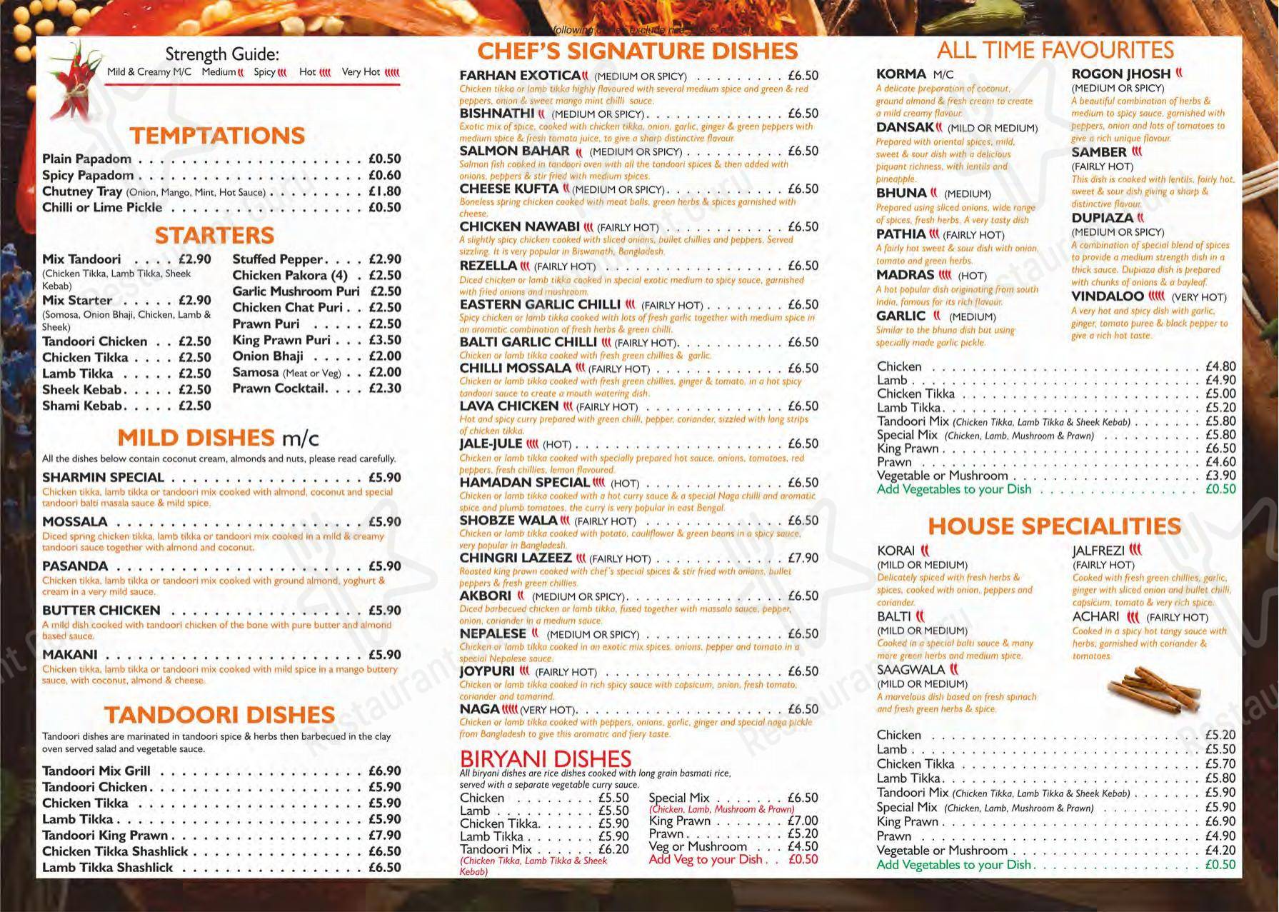 Menu at Hamadan restaurant, Preston