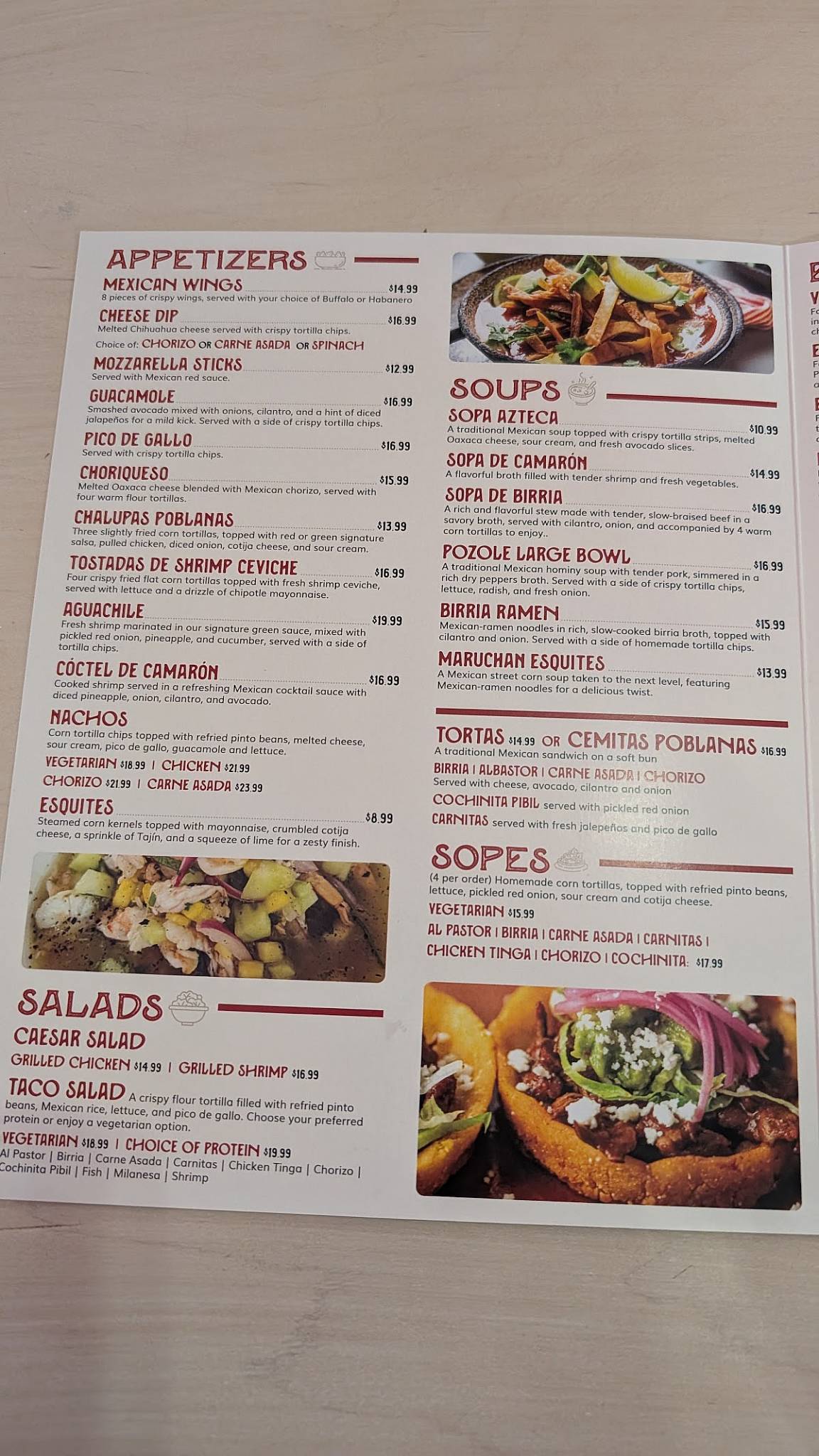 Menu au El Grito Mexicano restaurant, Hamilton