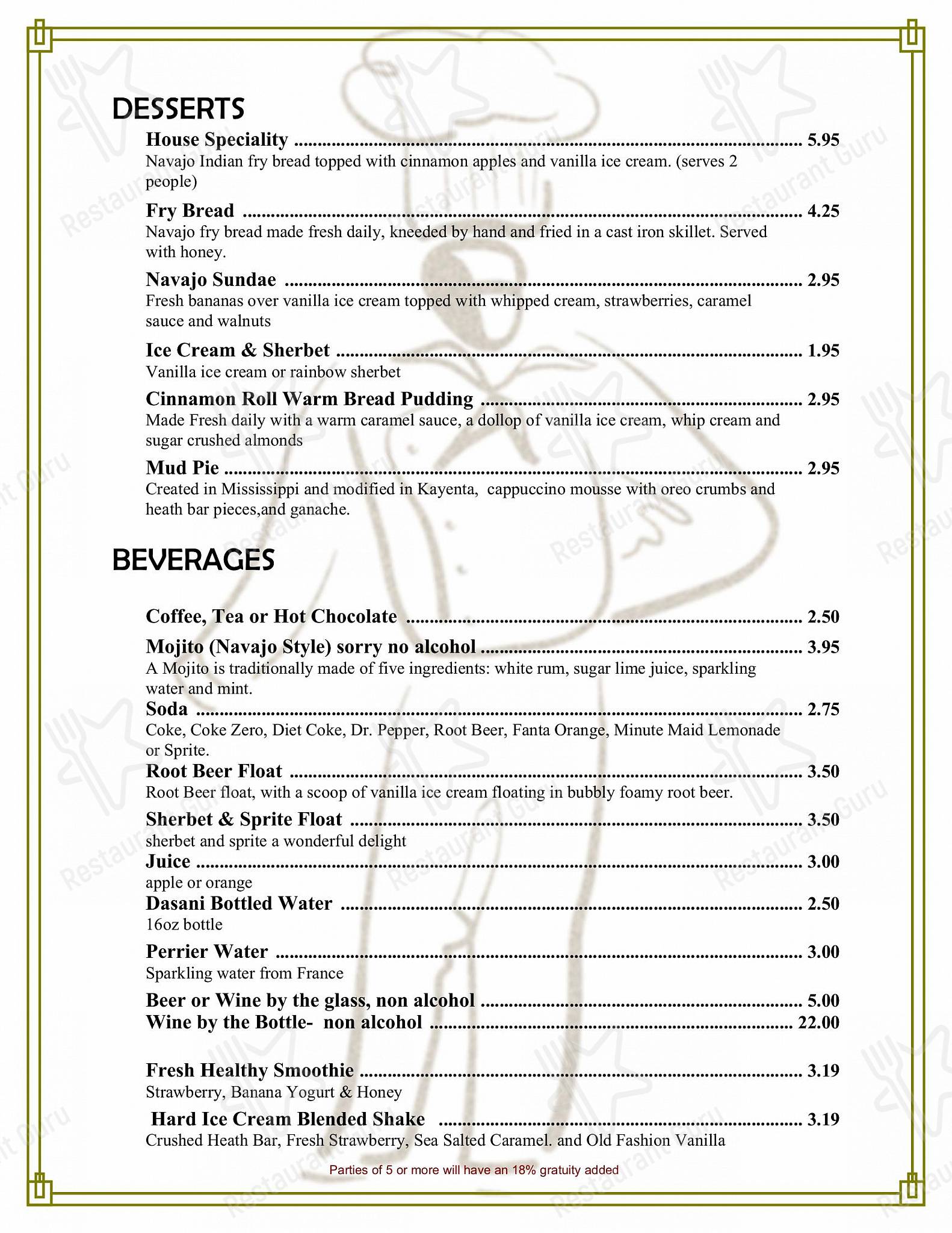 Menu at Hampton Inn, Kayenta