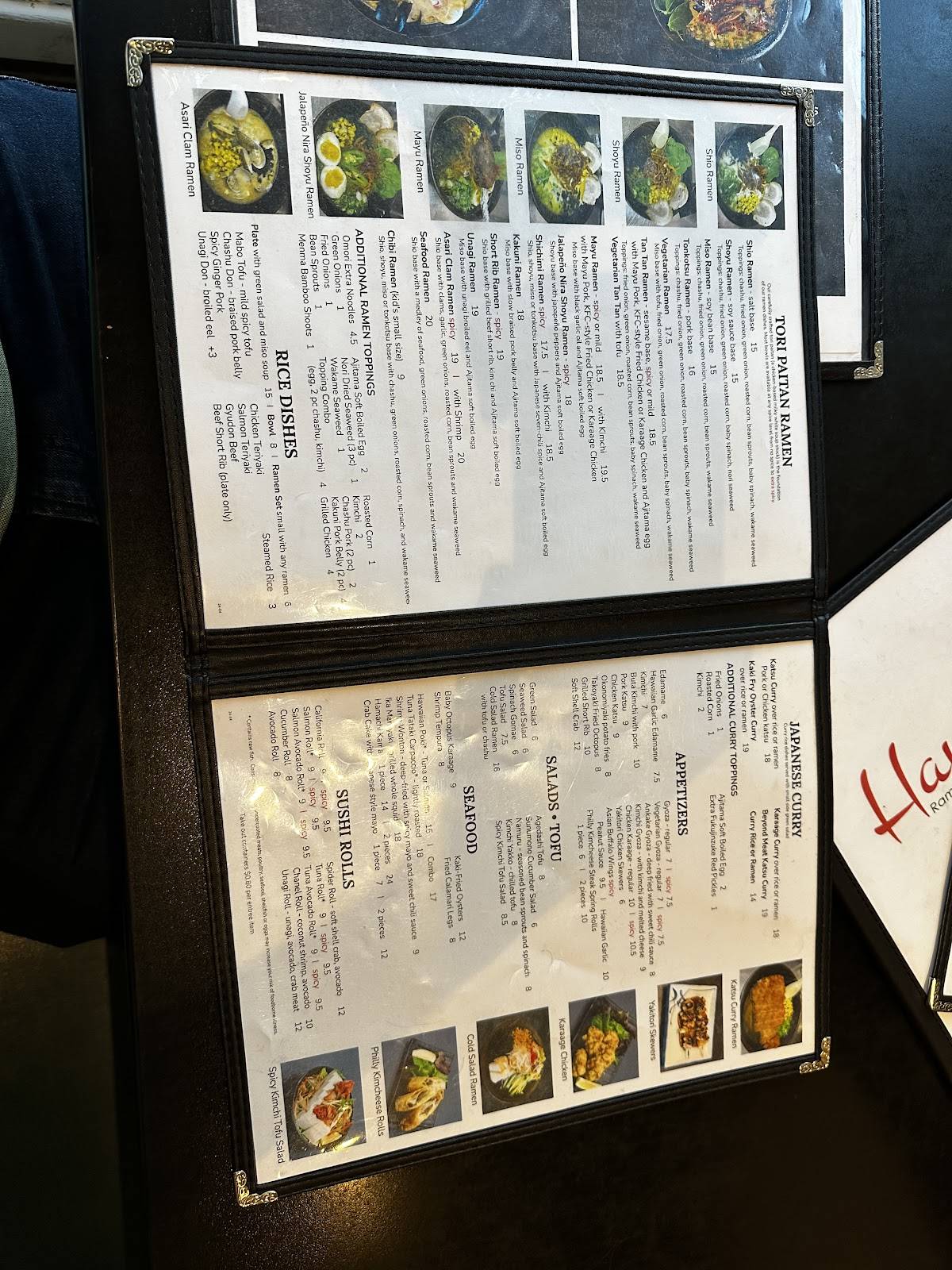 Carta del restaurante Hanabi Ramen and Japanese Curry, Burlingame