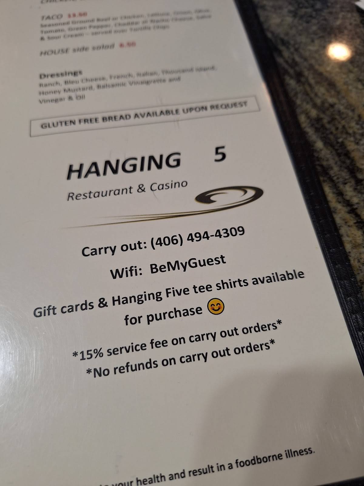 Menu at Hanging Five Restaurant, Butte