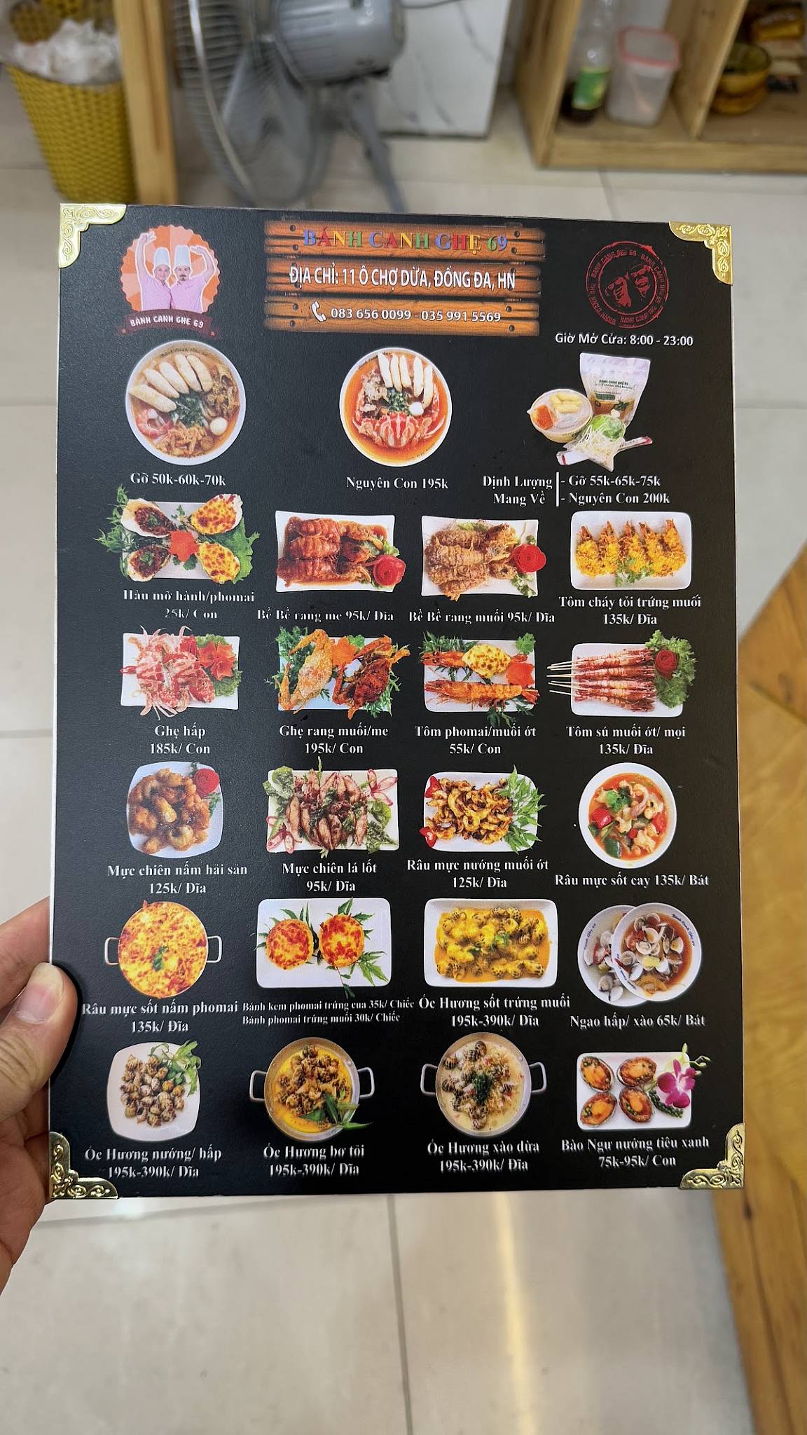 Menu at Bánh canh ghẹ 69 restaurant, Hanoi, 11 P. Ô Chợ Dừa