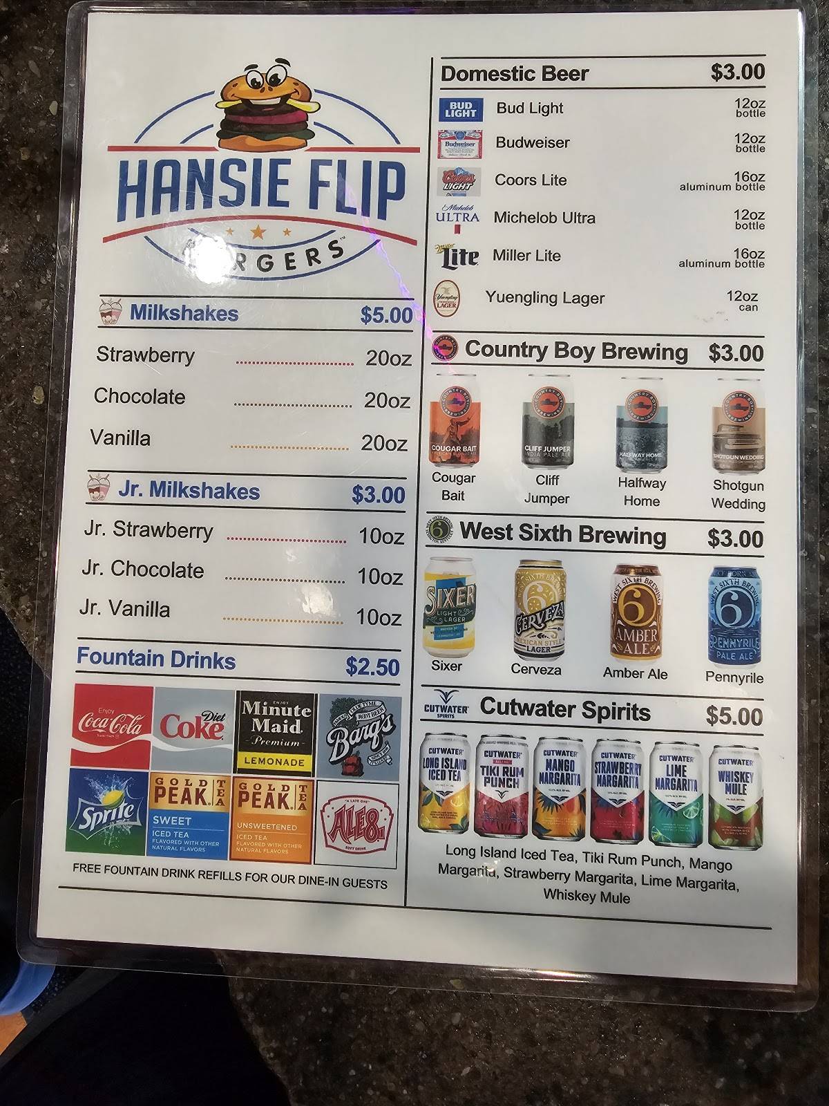 Menu at Hansie Flip Burgers restaurant, Williamstown