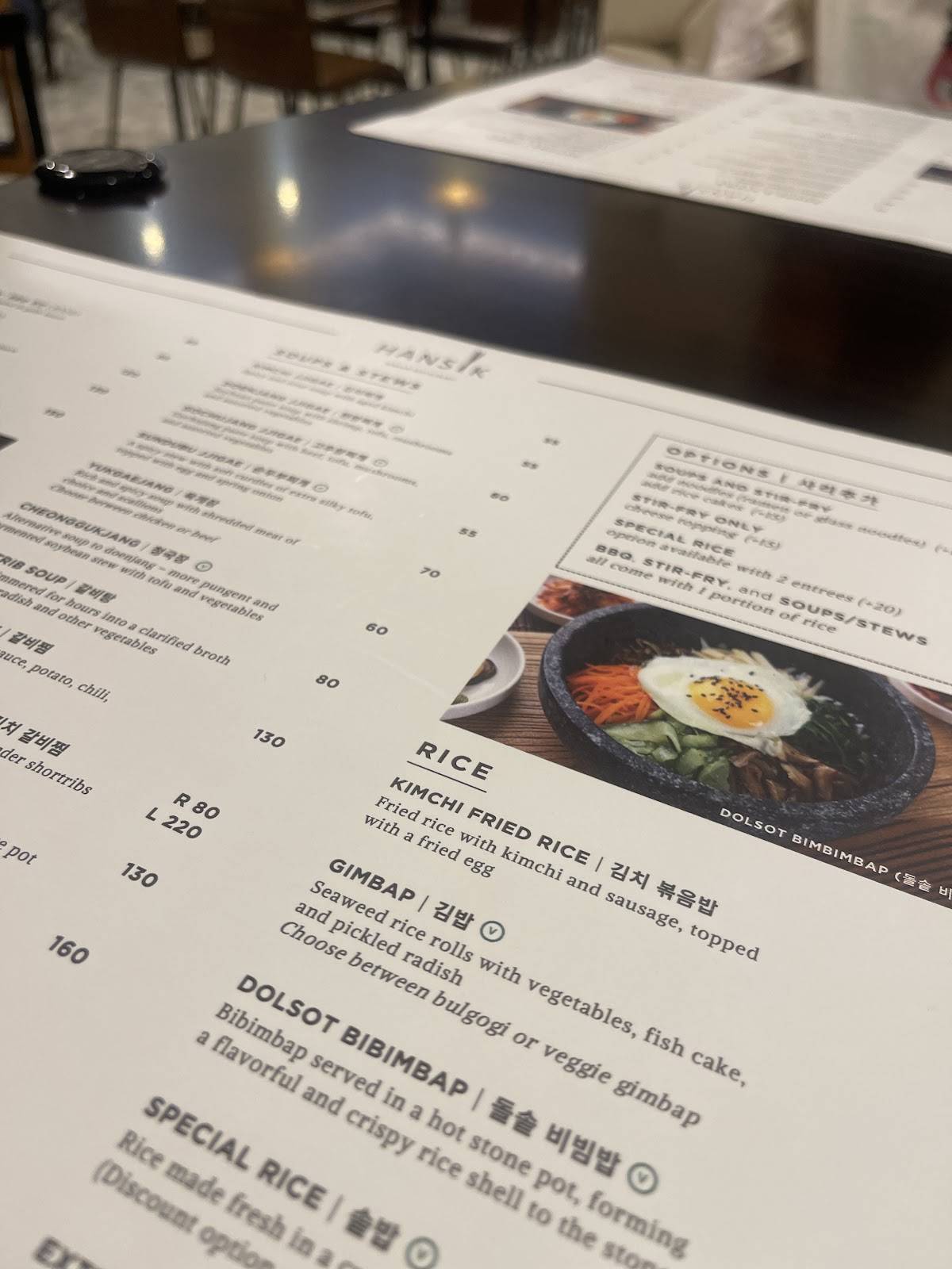 Menu at Hansik Korean Restaurant, Abu Dhabi