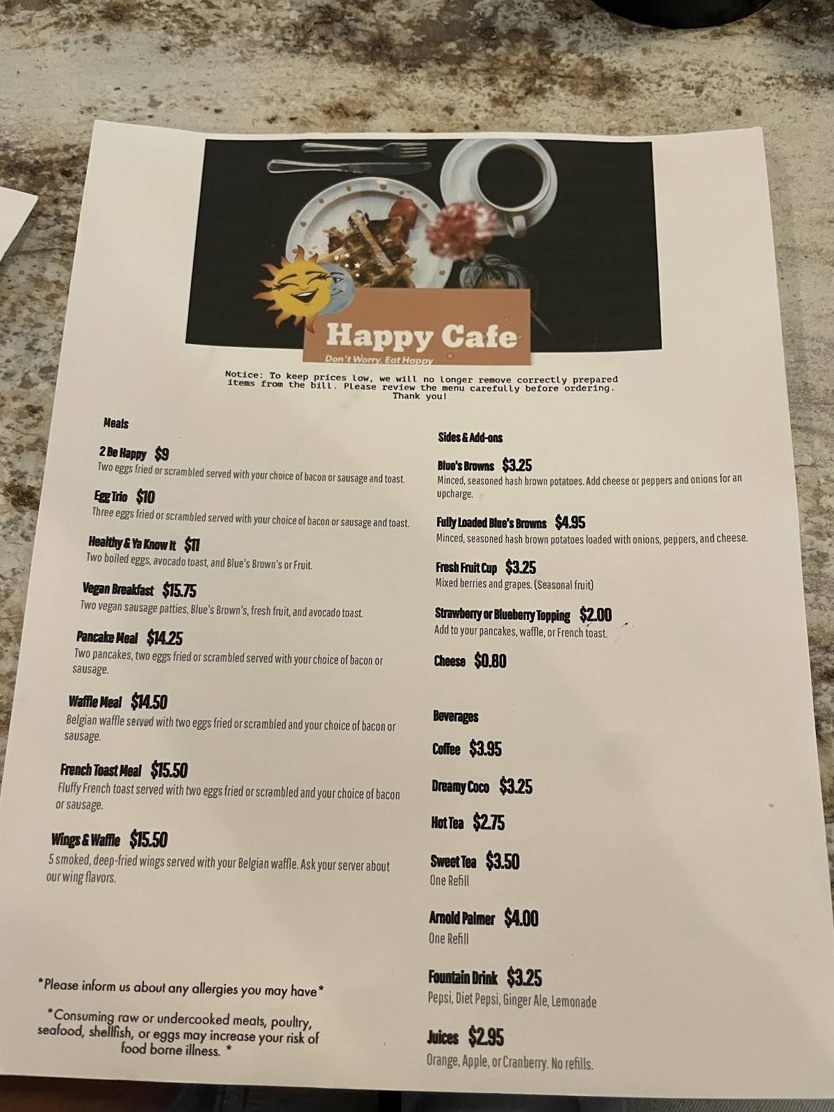 Menu at Happy Cafe, Virginia Beach, Diamond Springs Rd #102
