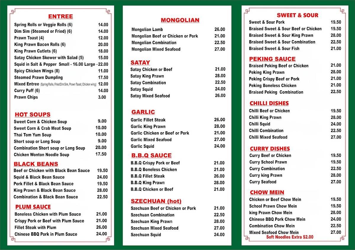 Menu at Happy Inn Takeaway fast food, Merewether