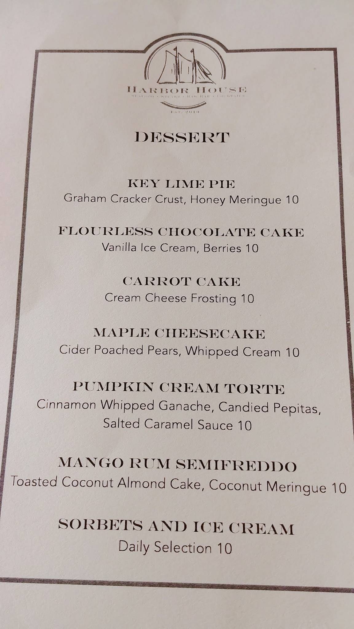 Menu at Harbor House restaurant, Milwaukee