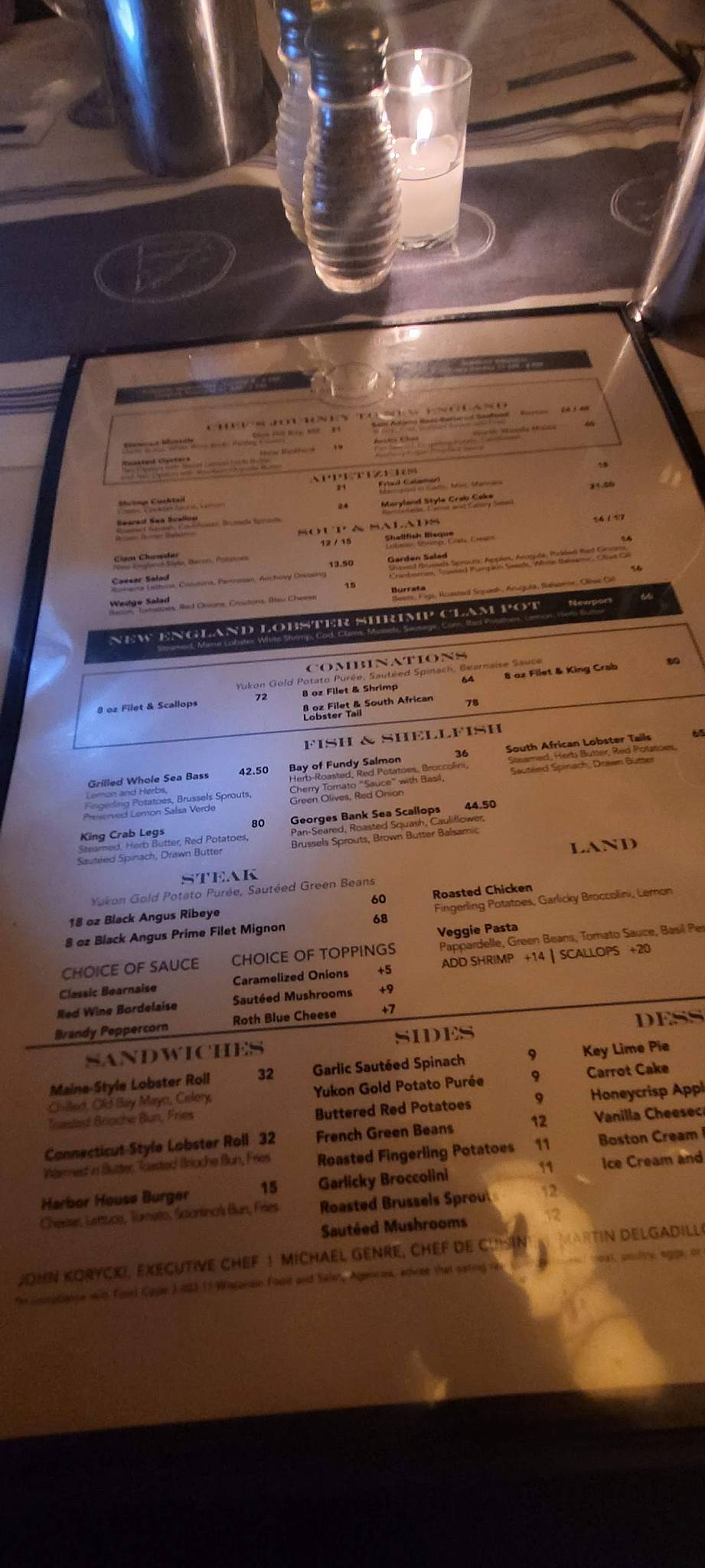 Menu at Harbor House restaurant, Milwaukee