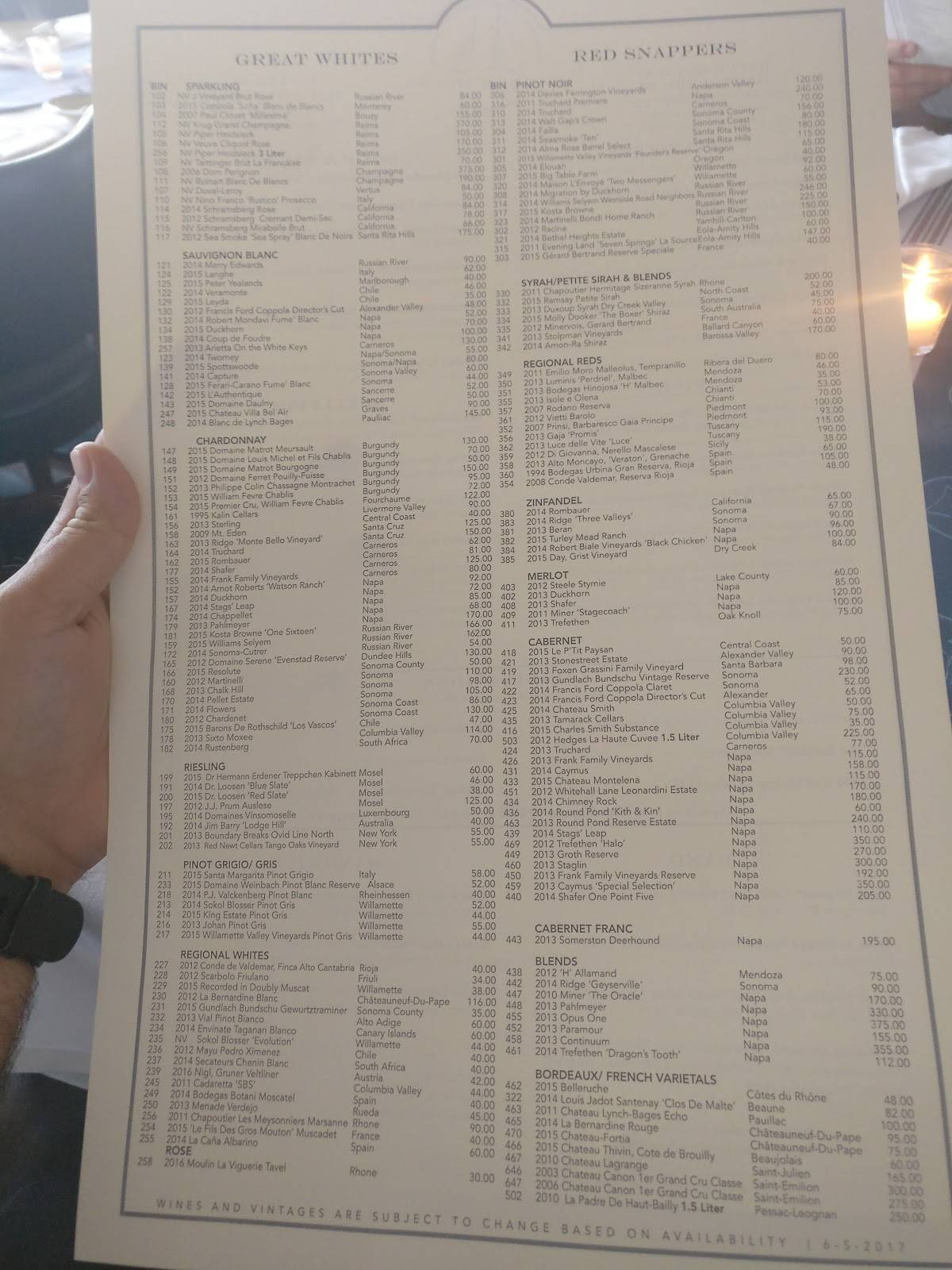 Menu at Harbor House restaurant, Milwaukee