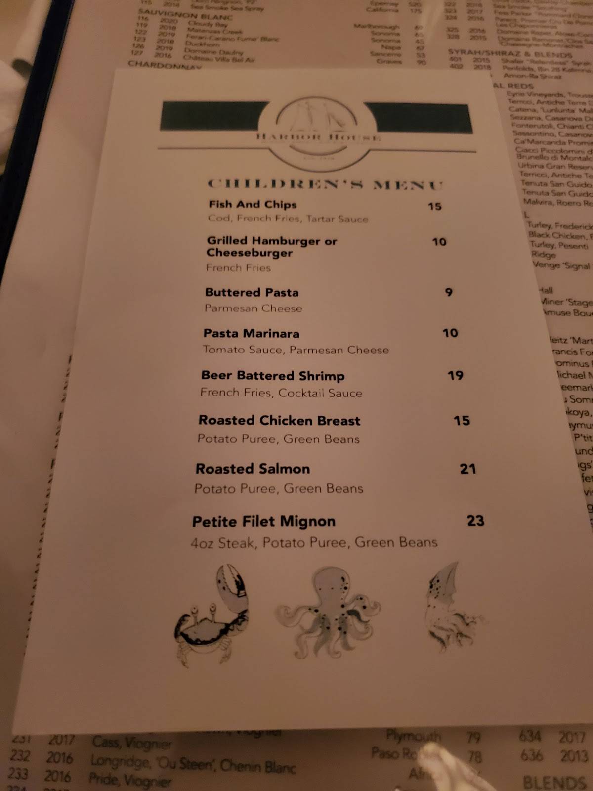 Menu at Harbor House restaurant, Milwaukee