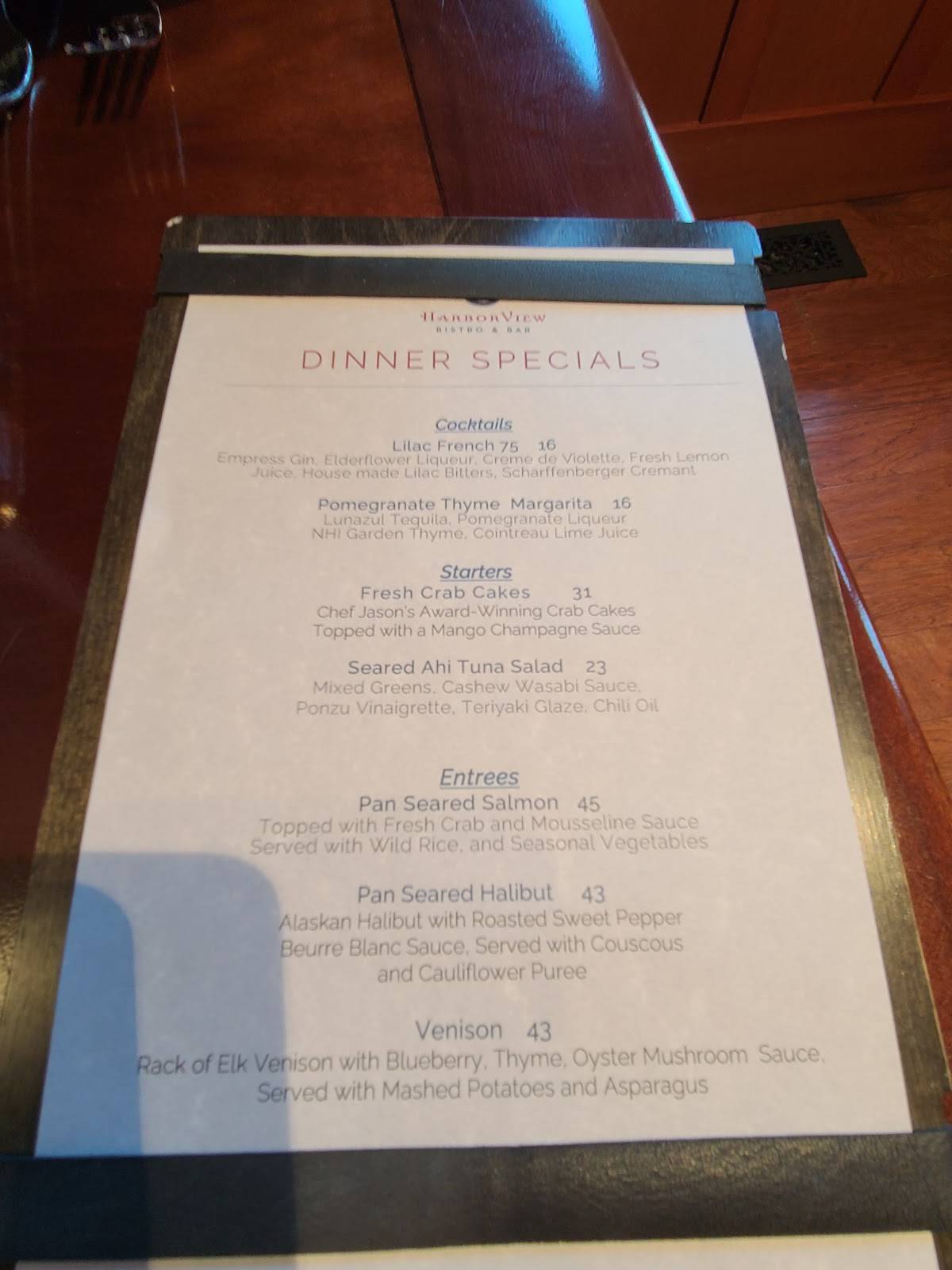 Menu at HarborView Bistro and Bar, Fort Bragg
