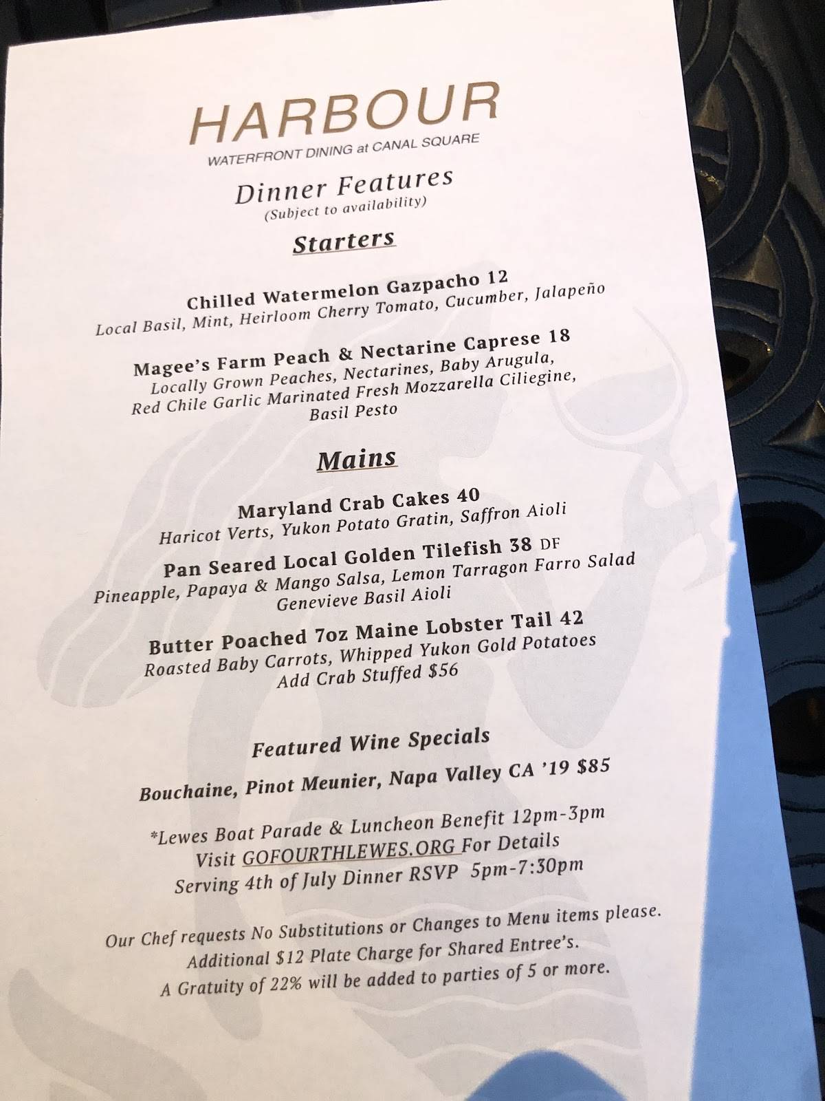 Menu at Harbour Restaurant at Canal Square, Lewes