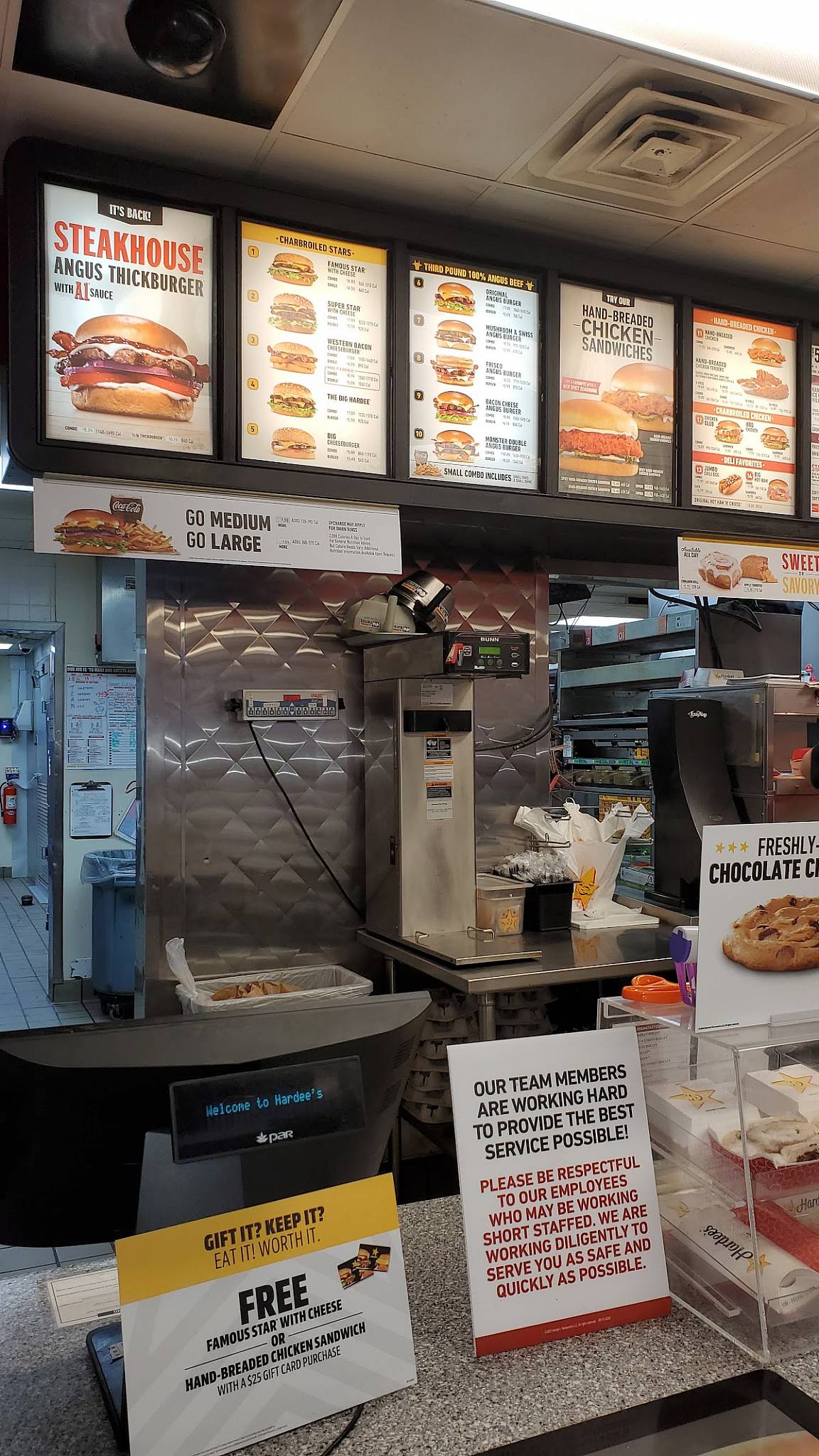 Menu at Hardee’s fast food, Asheboro, 457 E Dixie Dr