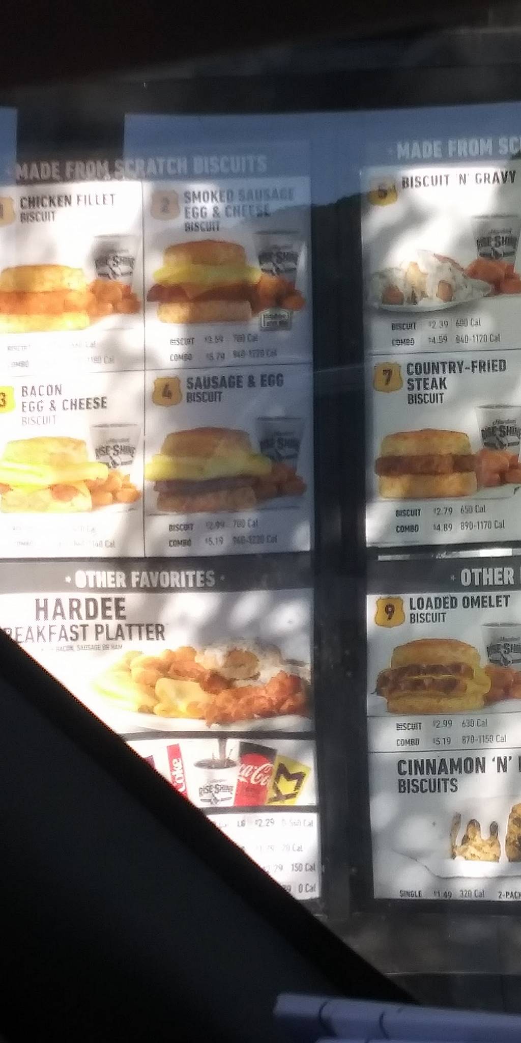 Menu at Hardee’s fast food, Fayetteville