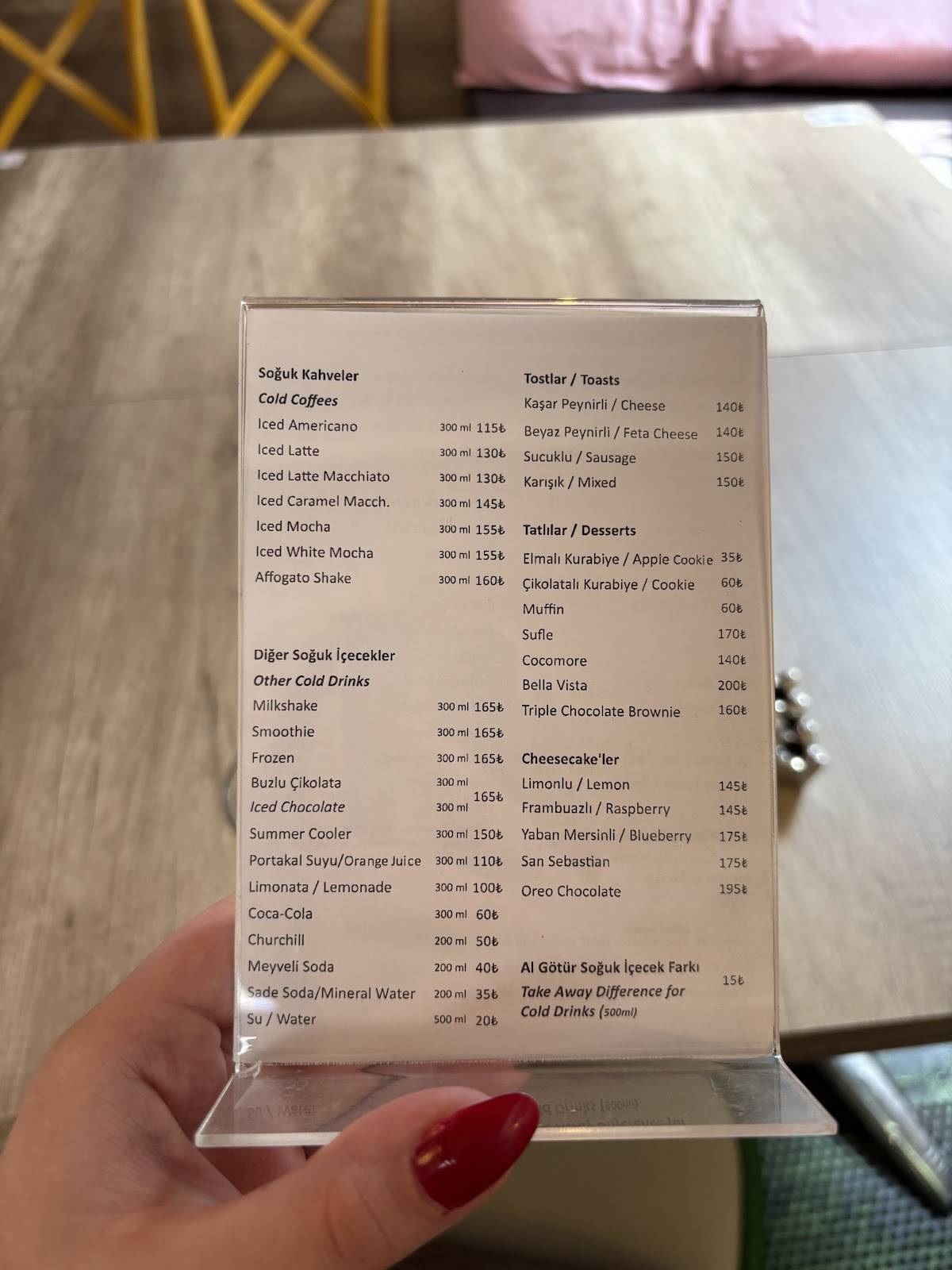 Menu at Harmonist Kafe, Istanbul