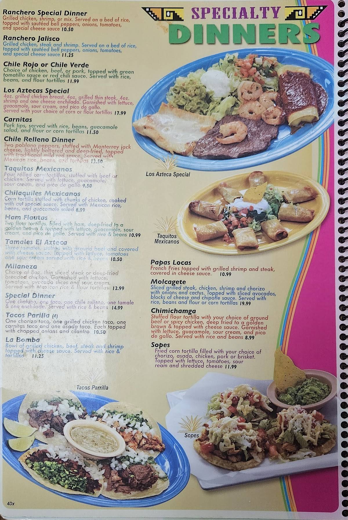 Menu at Los Aztecas Mexican Restaurant, Harrison