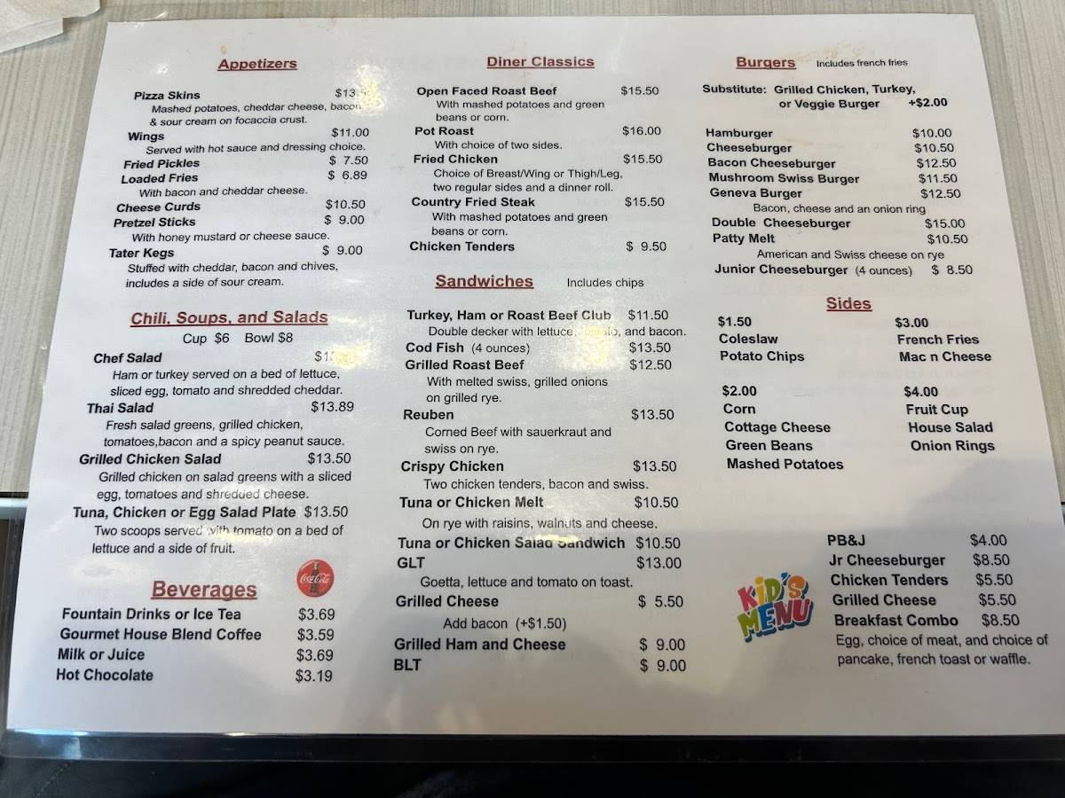 Menu at Hathaway's Diner cafe, Cincinnati