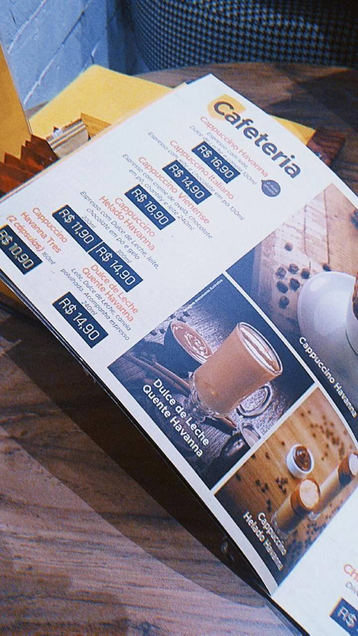 Menu at Havanna Lourdes cafe, Belo Horizonte