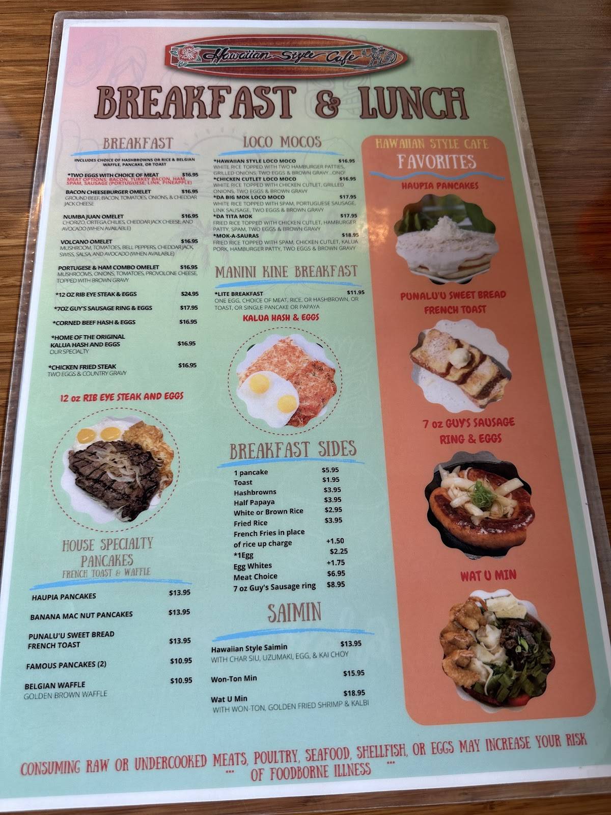 Menu at Hawaiian Style Cafe Hilo, Hilo, 681 Manono St