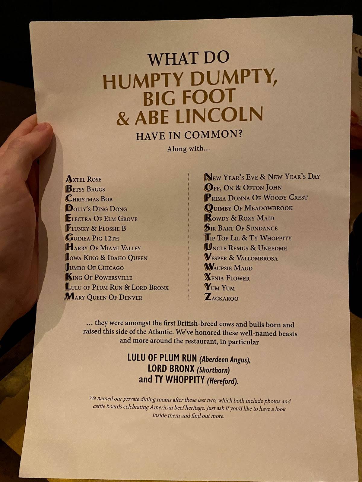 Меню стейк хауса Hawksmoor NYC, Нью-Йорк