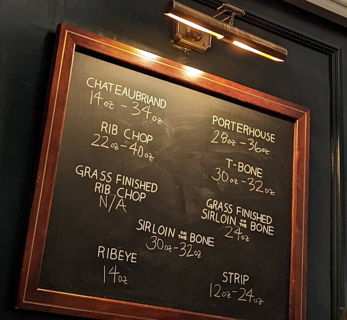 Меню стейк хауса Hawksmoor NYC, Нью-Йорк