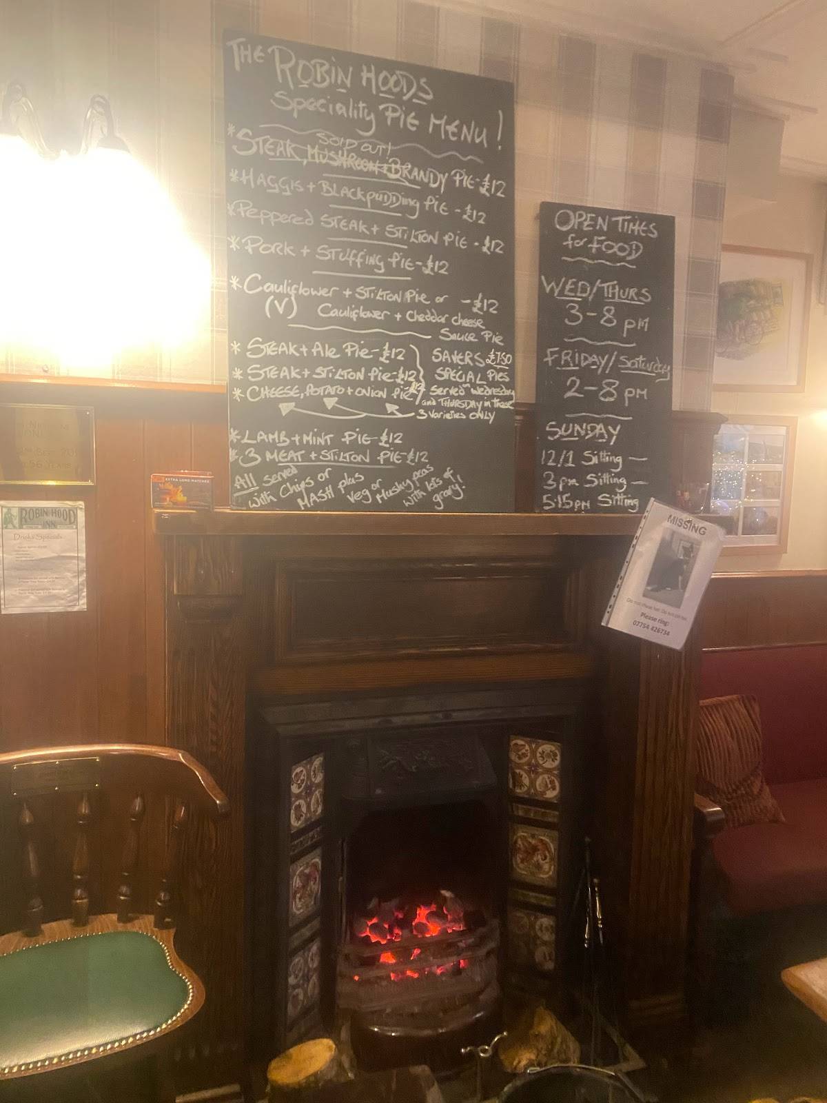 Menu at Robin Hood Inn pub & bar, Hebden Bridge, Cragg Rd